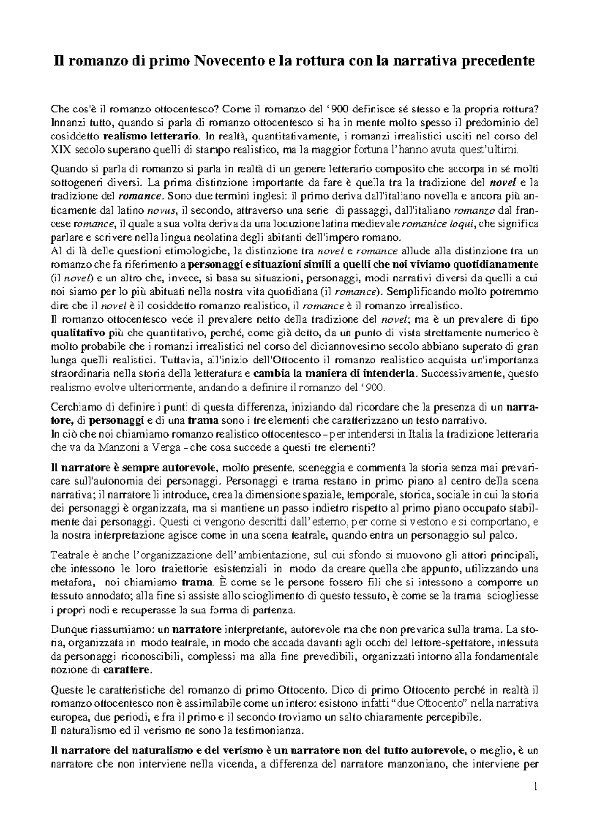 Il romanzo fra '800 e '900 - Il romanzo di primo Novecento e la rottura ...