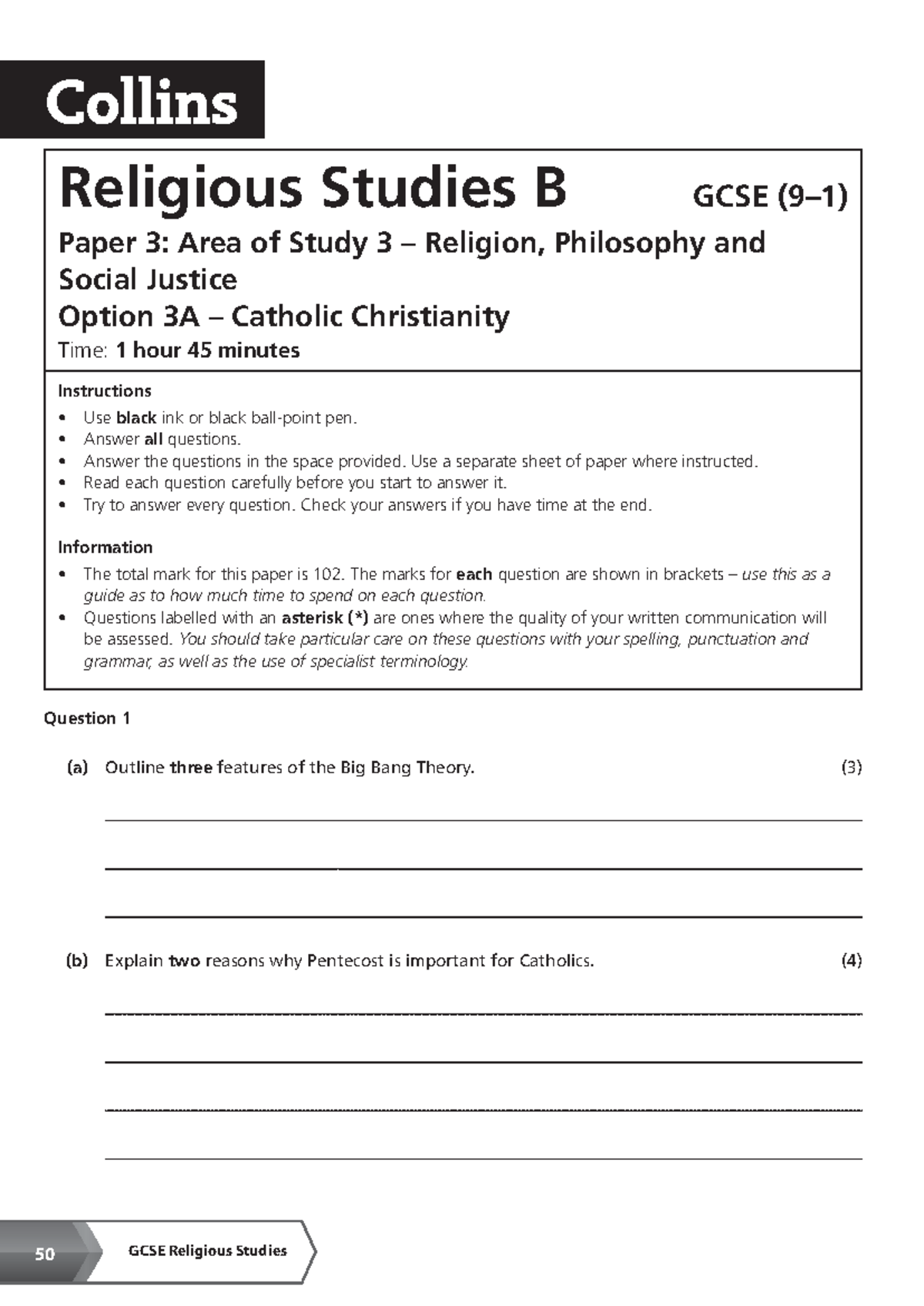 Religious Studies B Paper 3 GCSE - 50 GCSE Religious Studies Question 1 ...