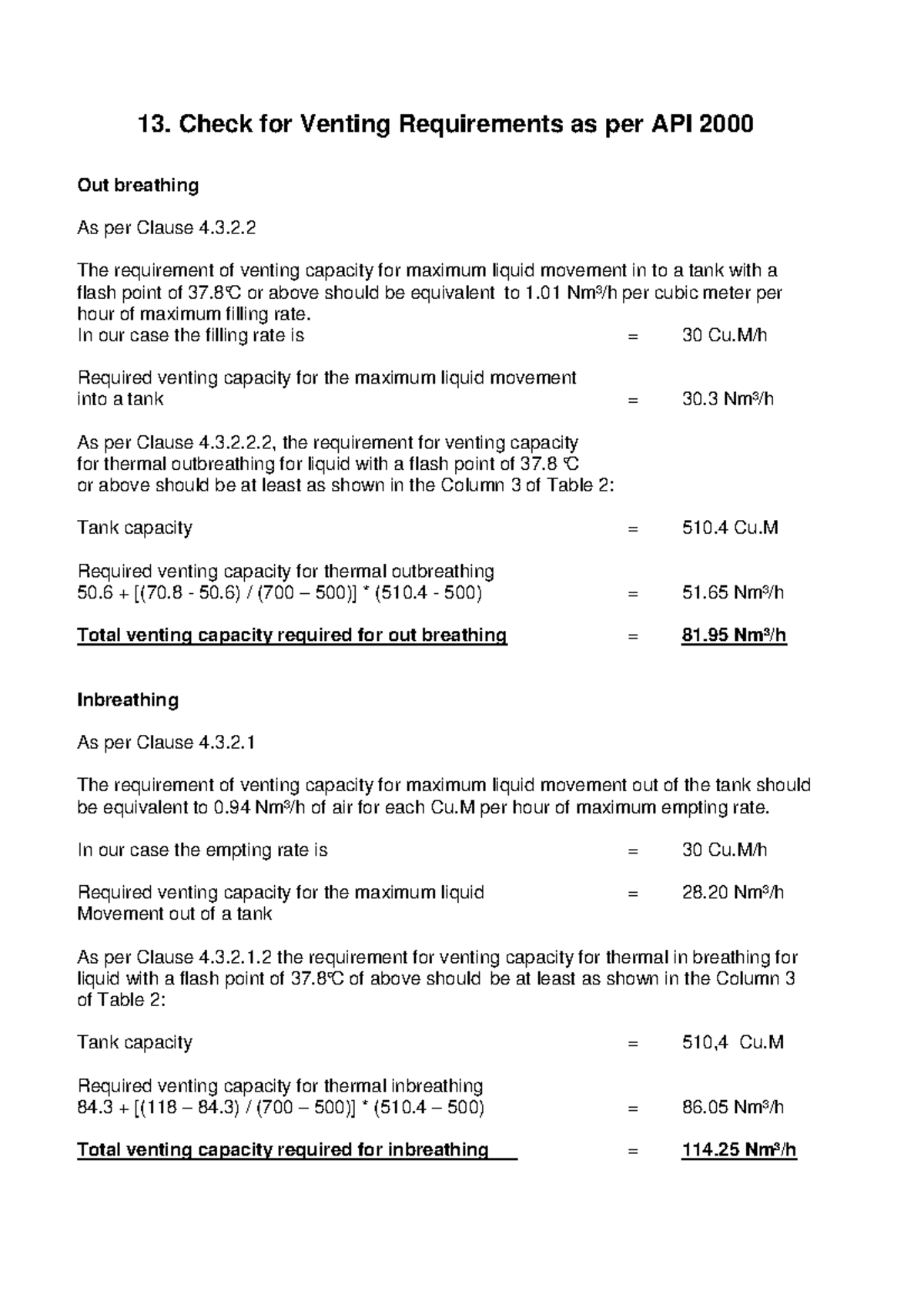 API 2000 Venting Requirements - 13. Check for Venting Requirements as per API 2000 Out breathing ...