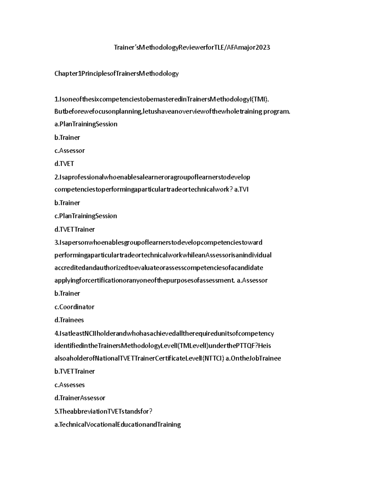 Trainers Methodology PRE TEST 2023 with KTC - Trainer ...
