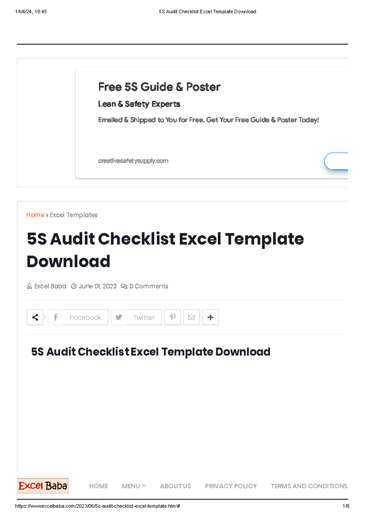 5S Audit Checklist Excel Template Download - Free 5S Guide & Poster ...
