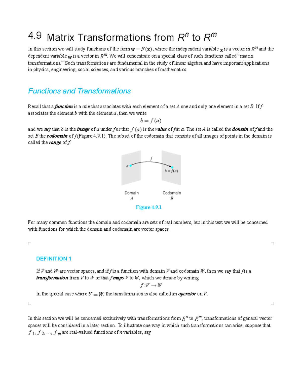 Matrix Transformations from Rn to Rm - We will concentrate on a special ...