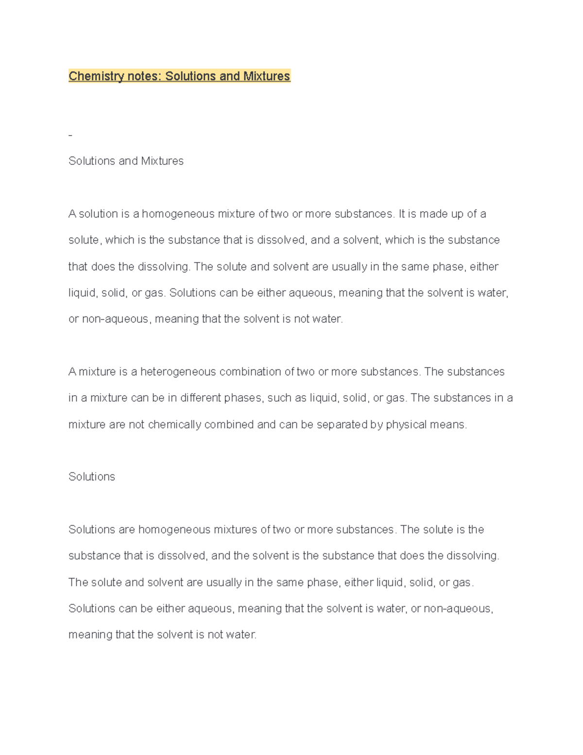 Chemistry (14) - Chemistry notes: Solutions and Mixtures - Solutions ...