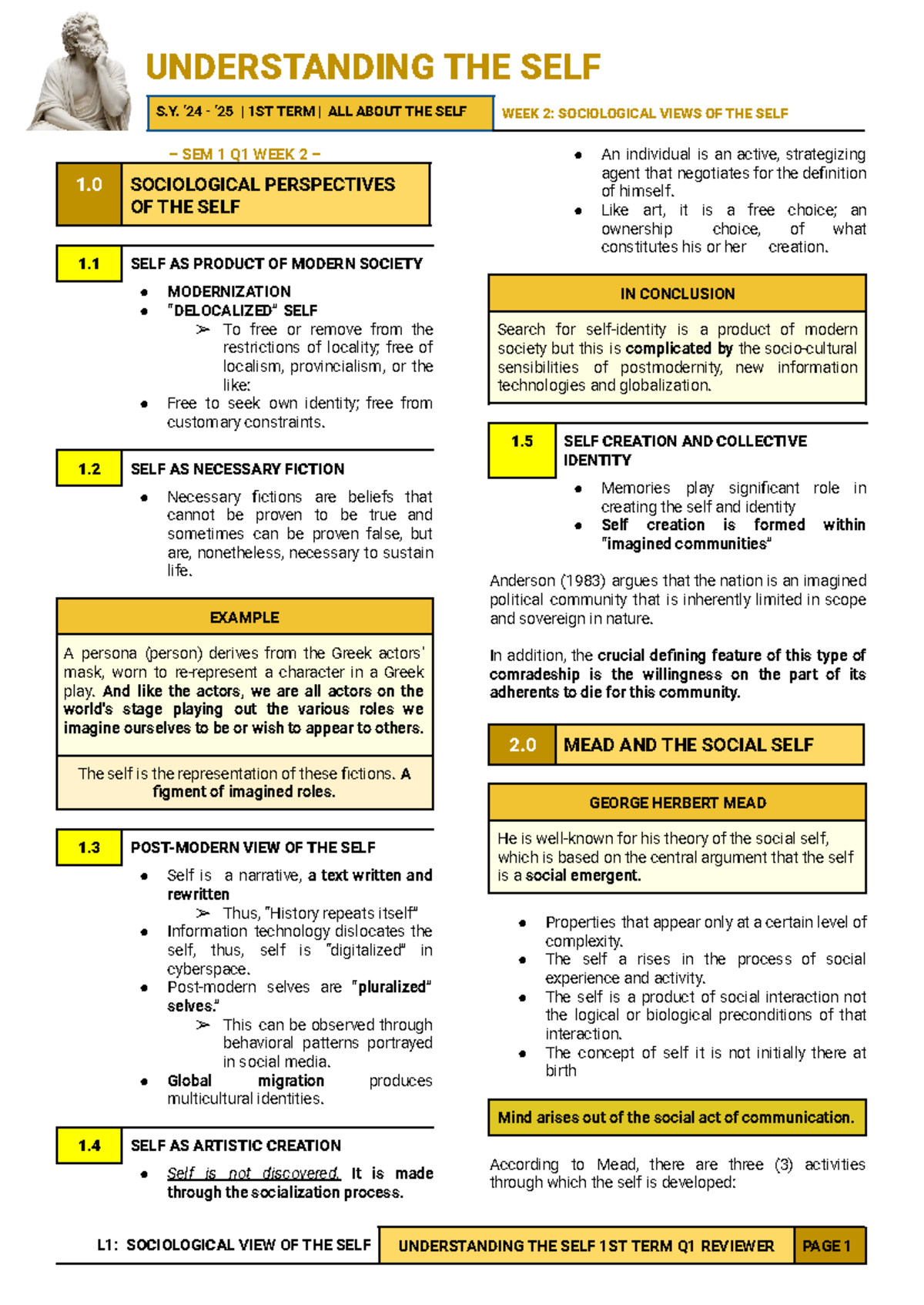 L2 UTS Reviewer - SOCIOLOGICAL VIEW OF THE SELF - UNDERSTANDING THE SELF S. ‘24 - ‘25 | 1ST TERM ...