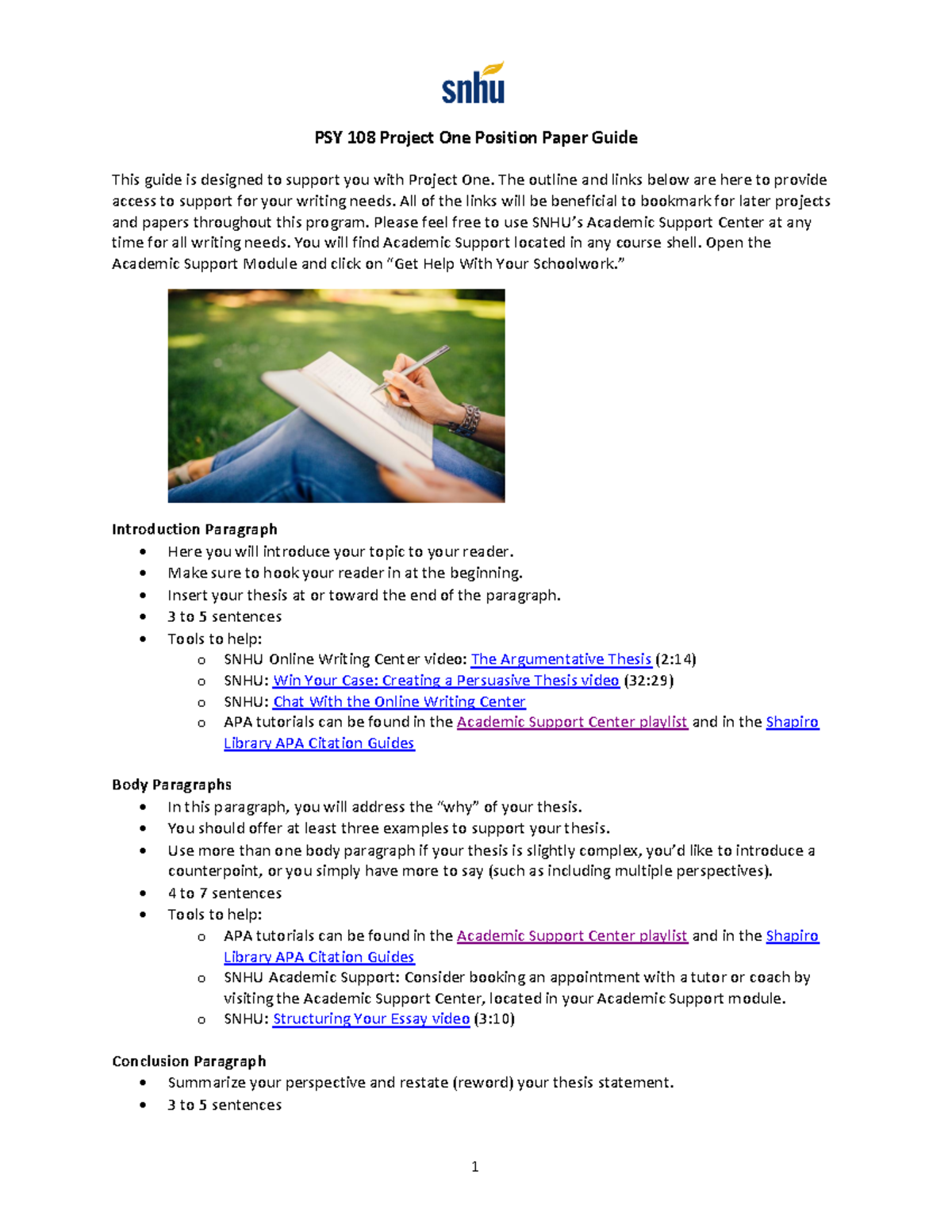 PSY 108 Project One Position Paper Guide - The outline and links below ...