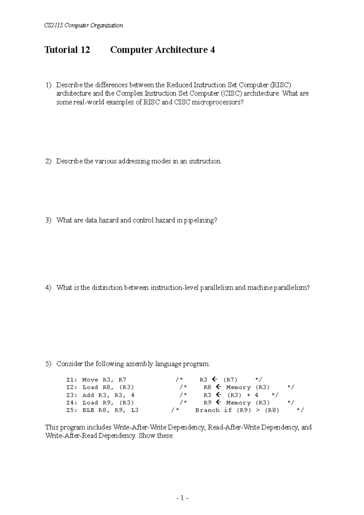CS 2115 Tutorial 11 - Answer T3 CS2115 - CS2115 Computer Organization ...