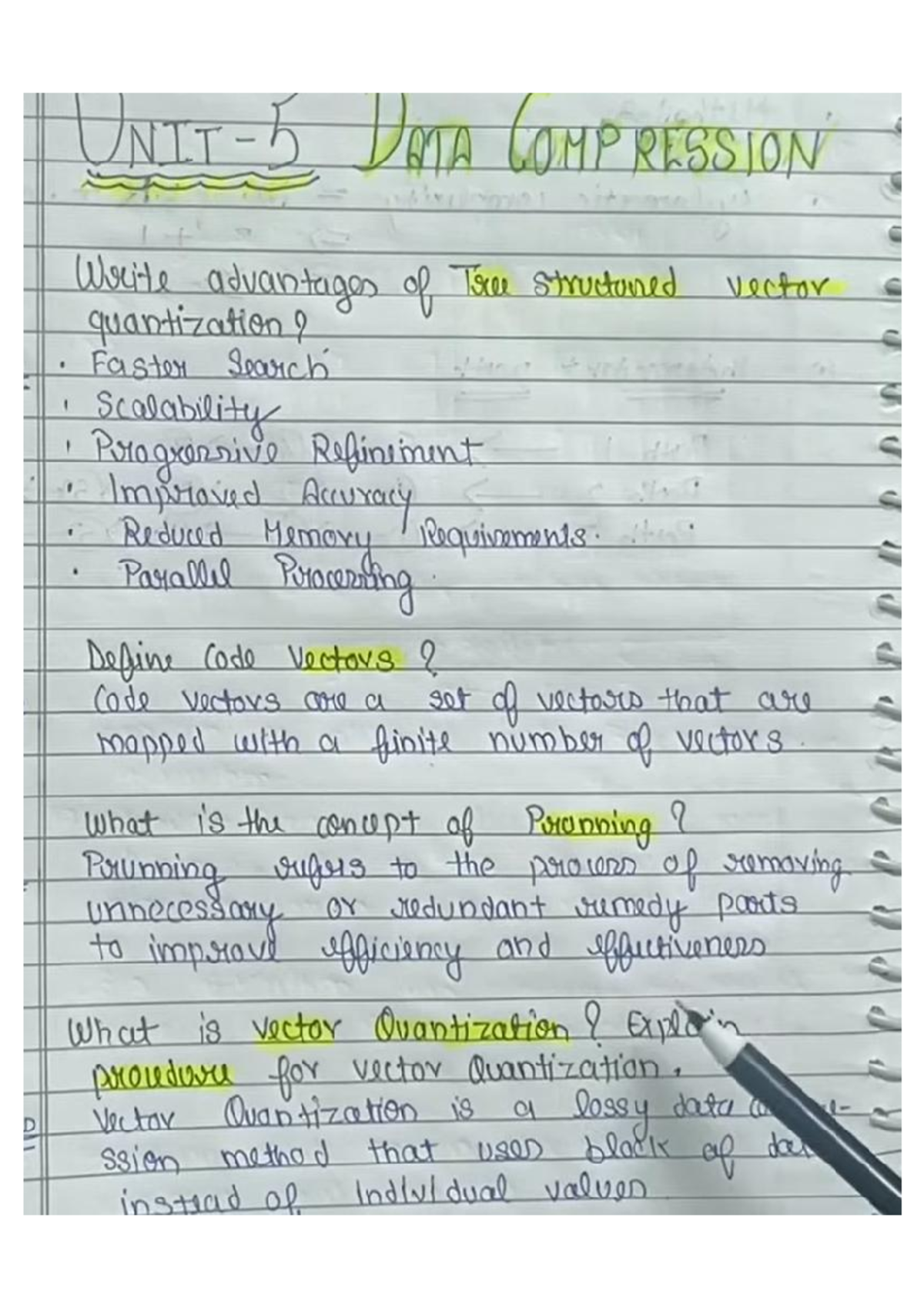 Dc unit 5 - wedjshfhehfws - UNIT 5 DATA COMP RESSION Write advantages of Tree structured vector ...