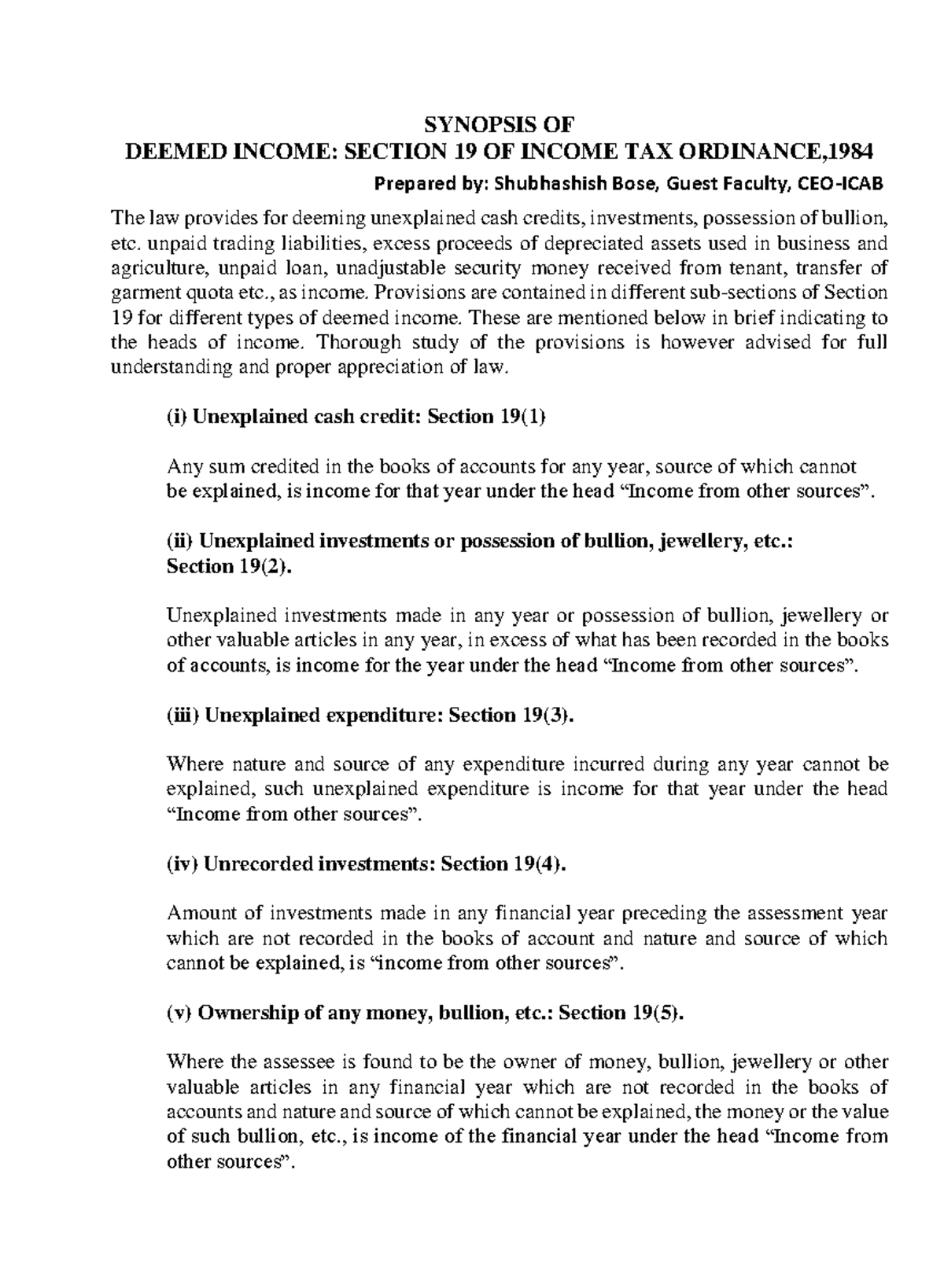 Deemed Income Lecture Synopsis-3rd Round for Overall Discussion on ...