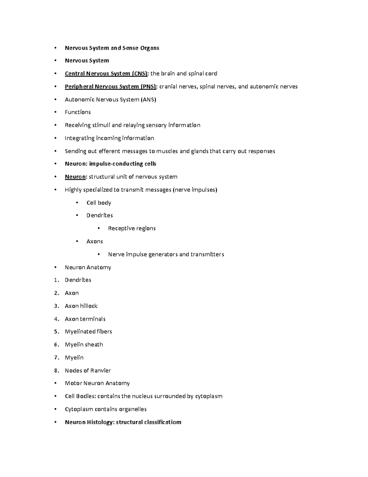 Nervous System and Sense Organs - Nervous System and Sense Organs ...