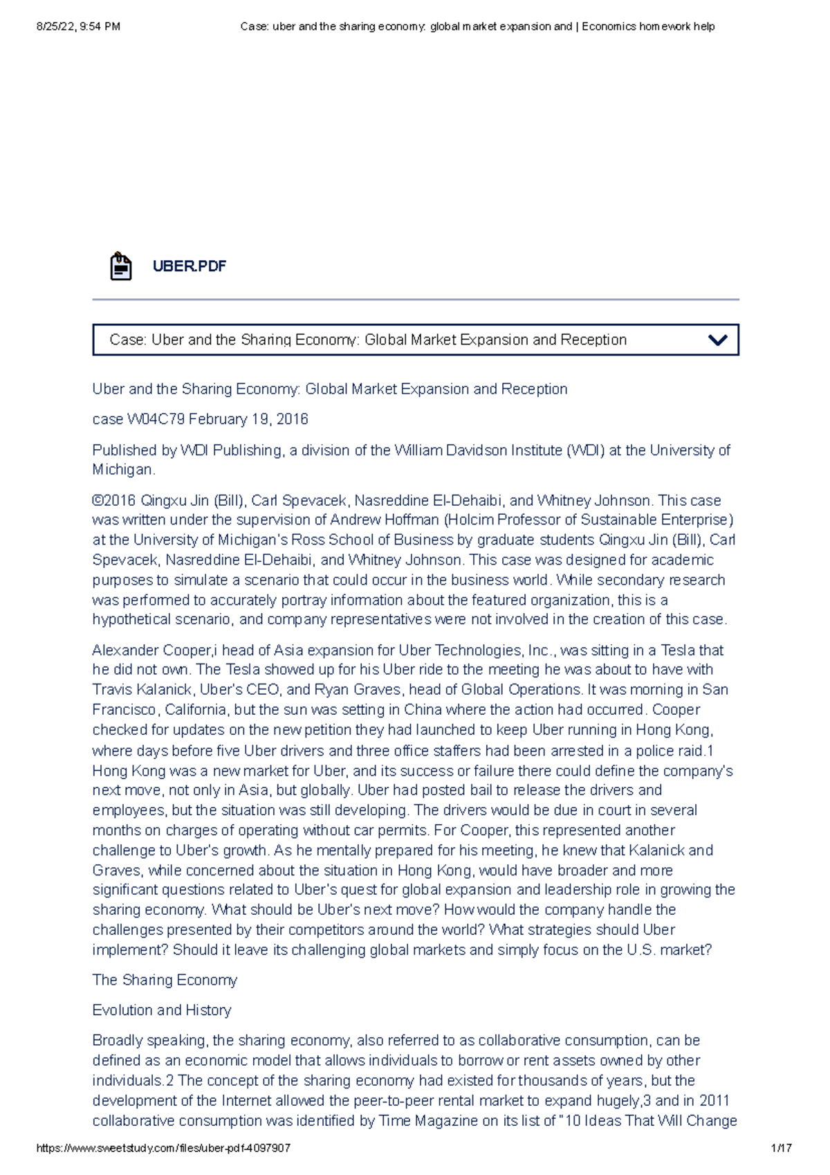 Case uber and the sharing economy global market expansion and Economics ...