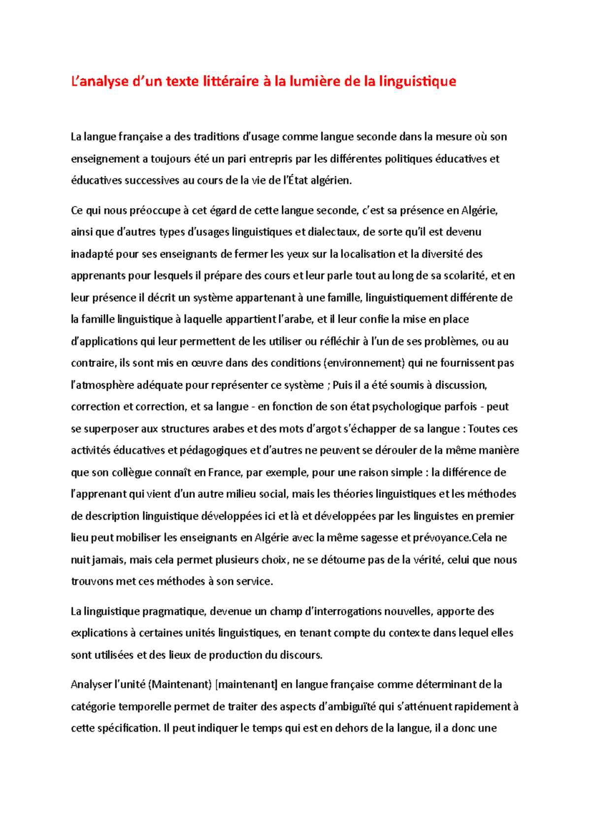 L’analyse d’un texte littéraire français à la lumière de la ...