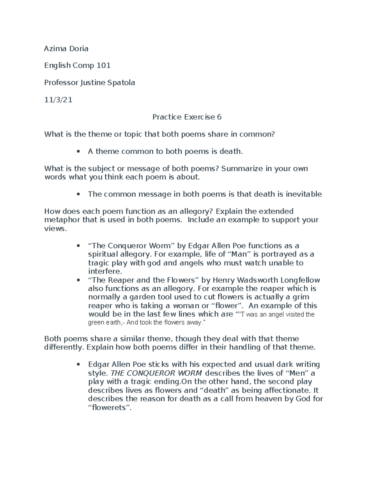 Practice Exercise 6 - Azima Doria English Comp 101 Professor Justine ...