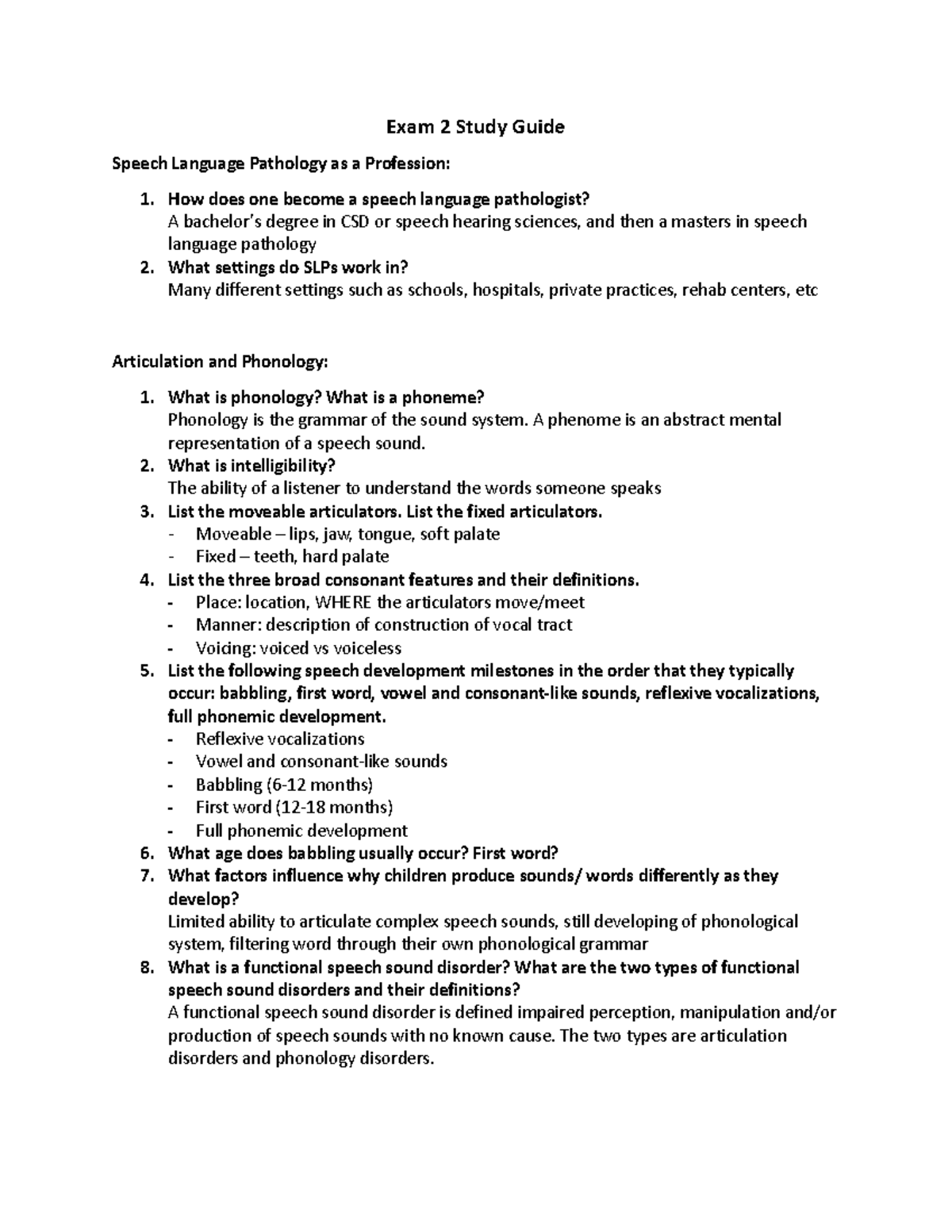 Speech Exam Study Guide - Exam 2 Study Guide Speech Language Pathology ...