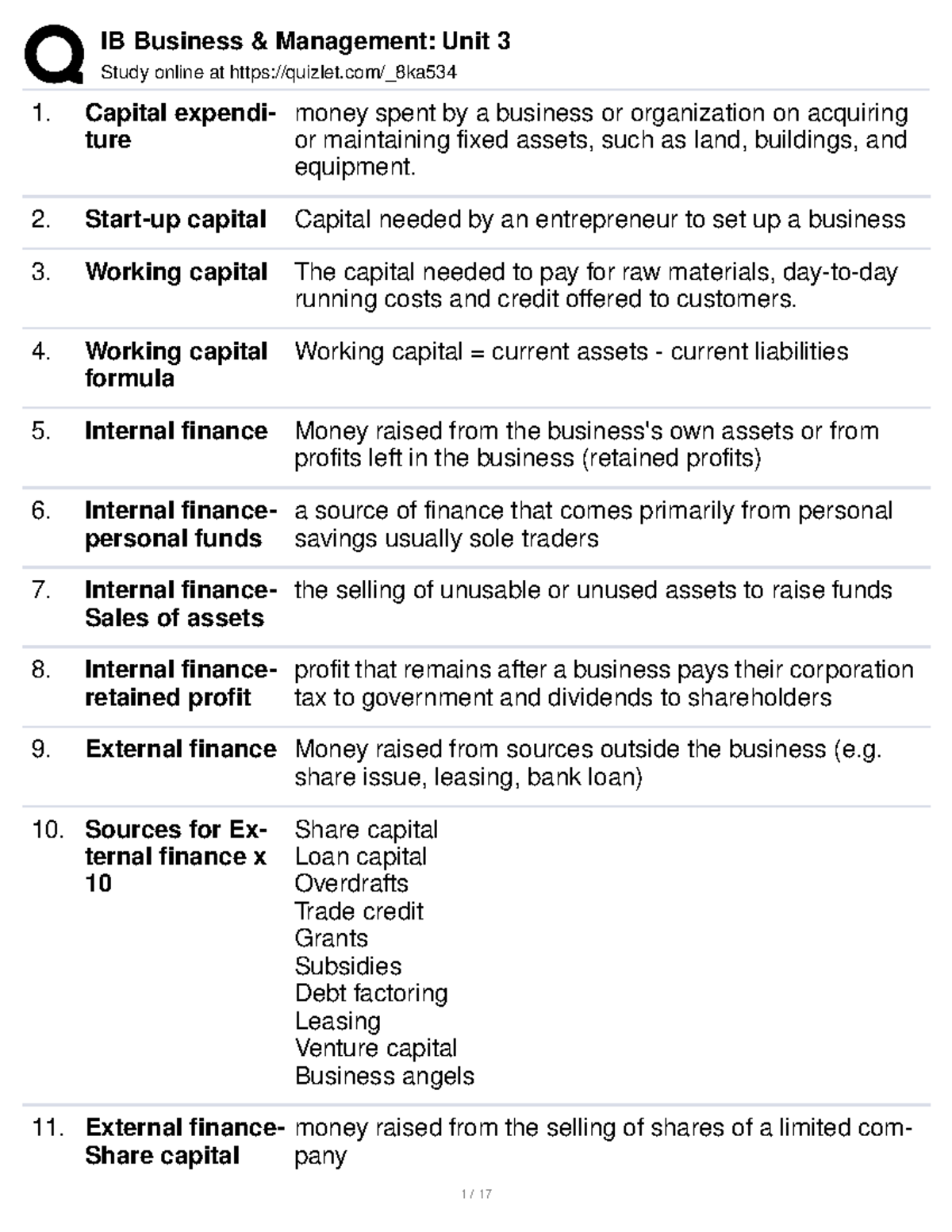 IB BM Unit 3 - bm notes - Study online at quizlet/_8ka Capital expendi ...