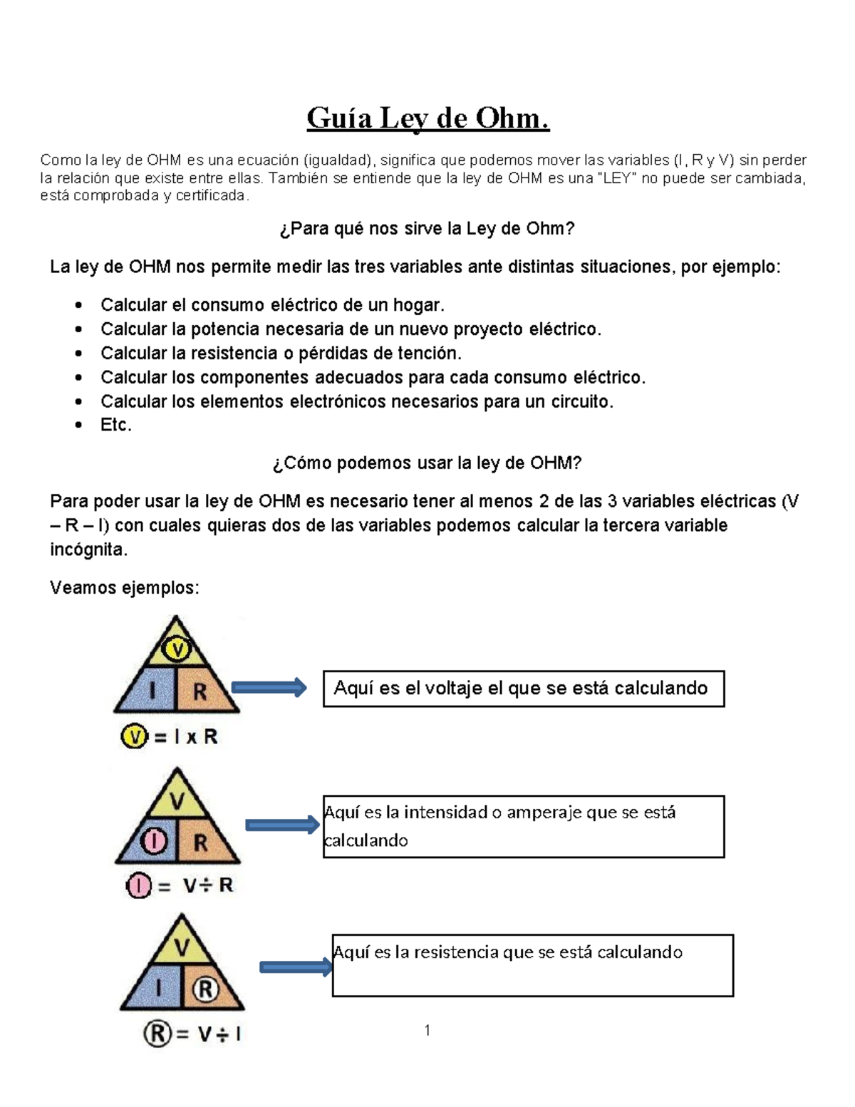 GUIA-Ley Ohm - guia - 1 Guía Ley de Ohm. Como la ley de OHM es una ...
