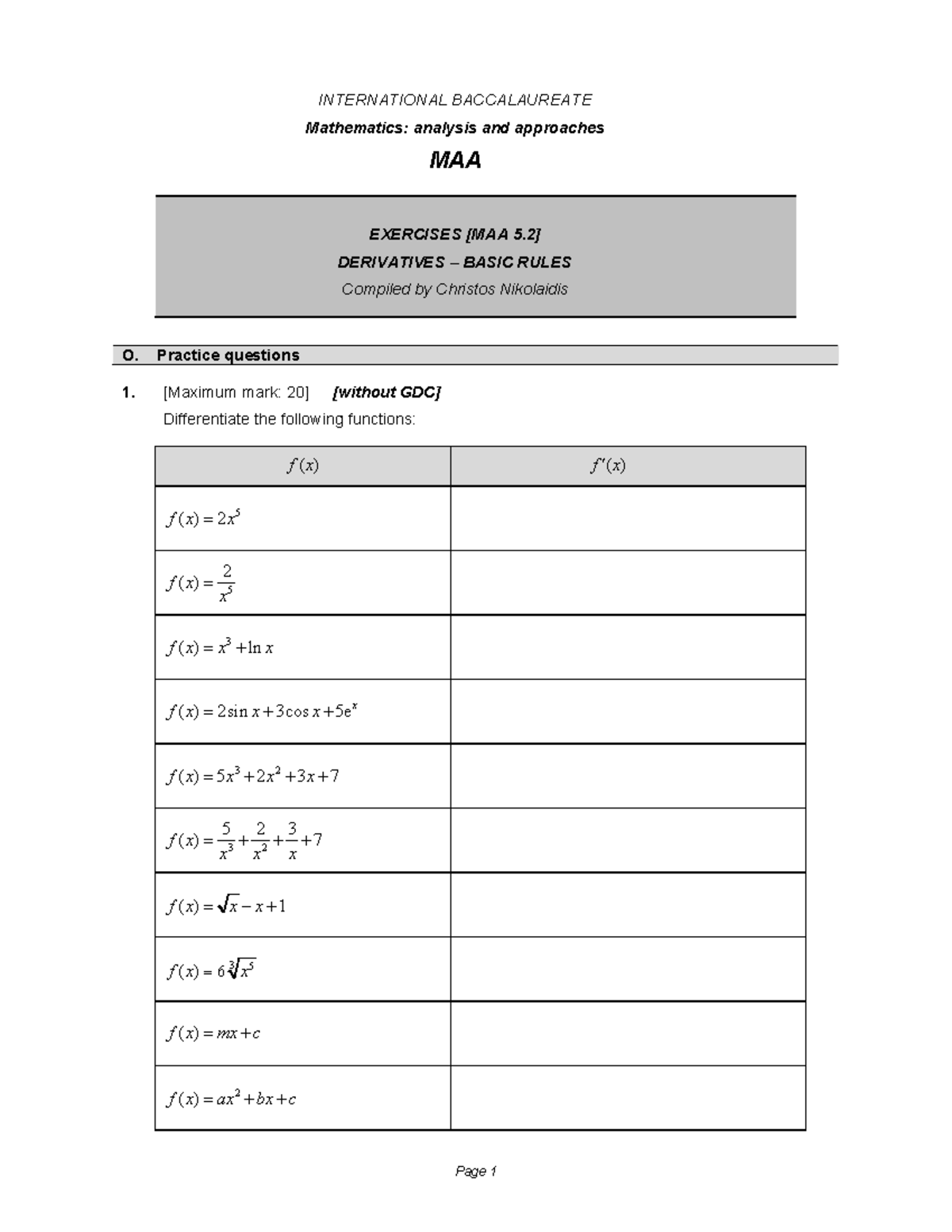 SL IB Math - Calc - Calc - INTERNATIONAL BACCALAUREATE Mathematics ...