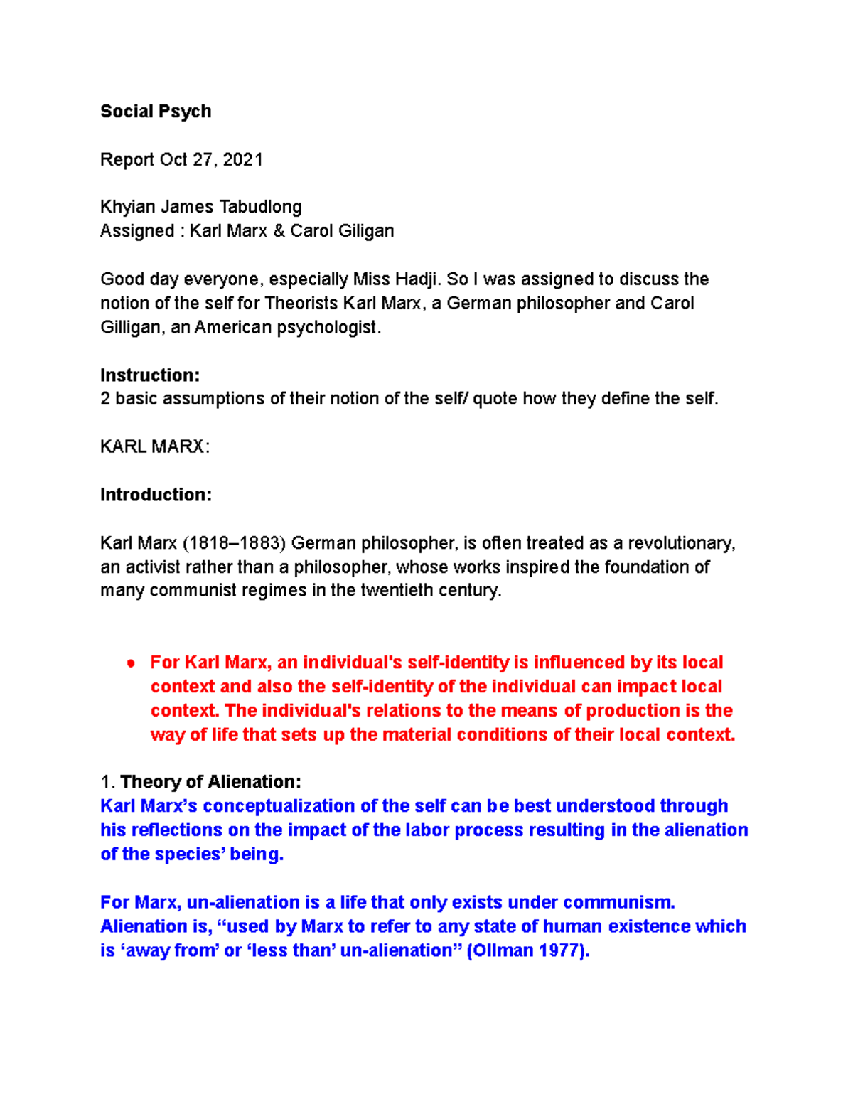 Social Psych Report Final 1 - Assignment Reports on Theories of the ...