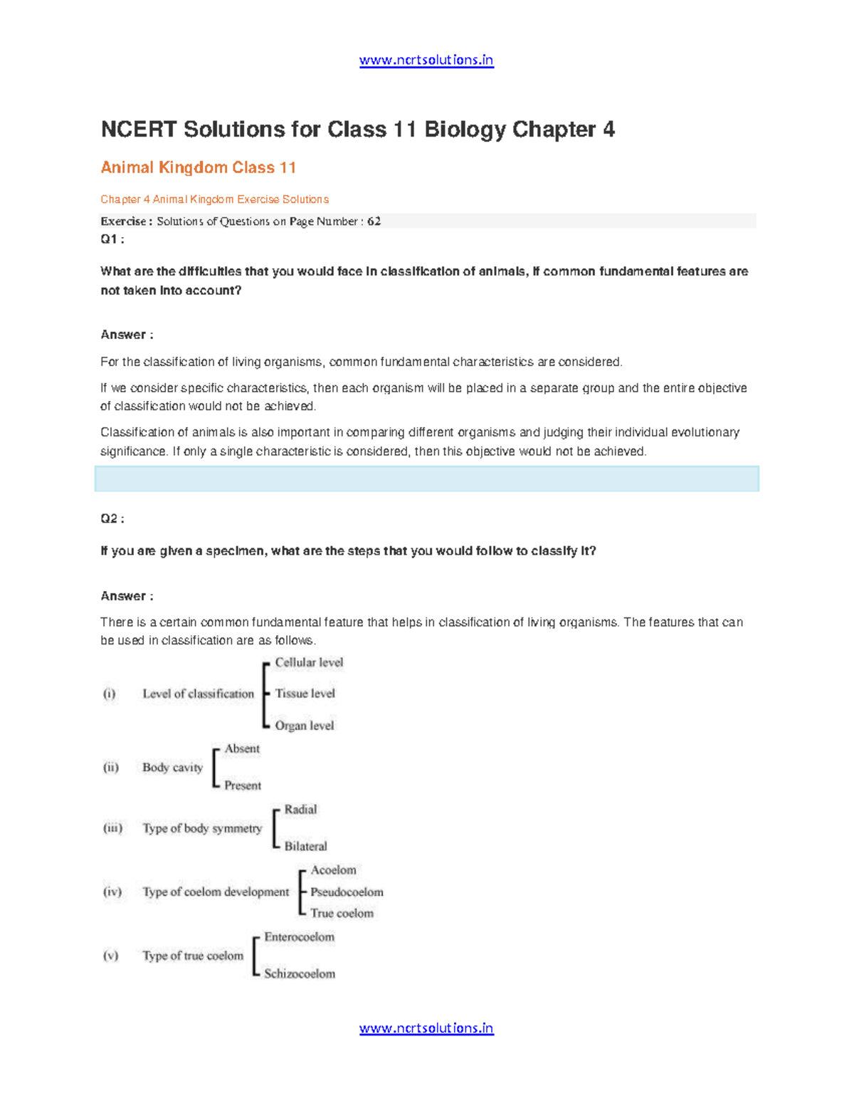 Chapter 4 animal kingdom - NCERT Solutions for Class 11 Biology Chapter ...