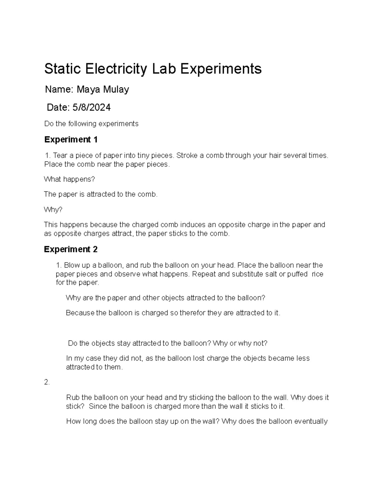 Static Electricity Lab Experiments - Tear a piece of paper into tiny ...