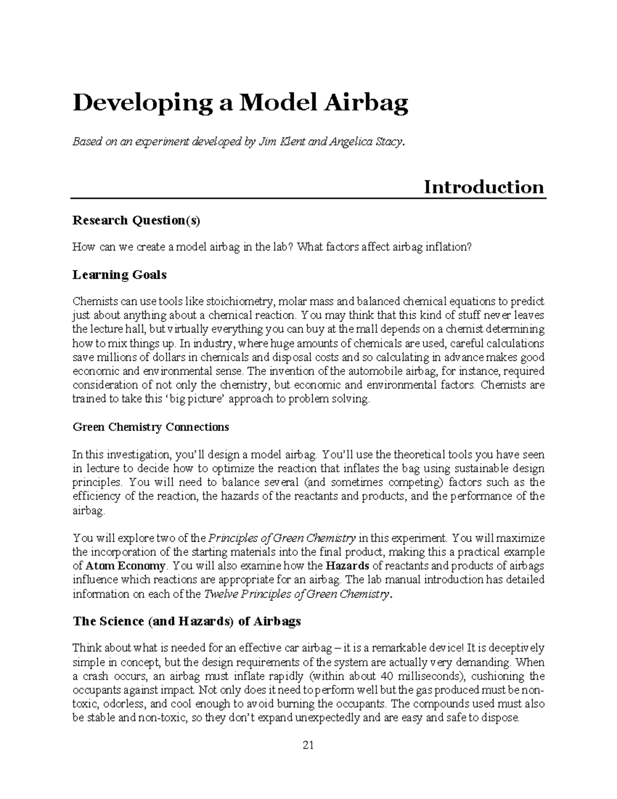 1AL F22 Exp 01 Air Bags - Developing a Model Airbag Based on an ...
