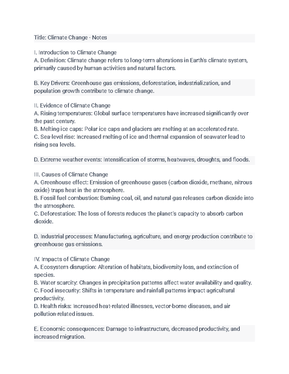 Title Climate Change - Notes - Introduction to Climate Change A ...