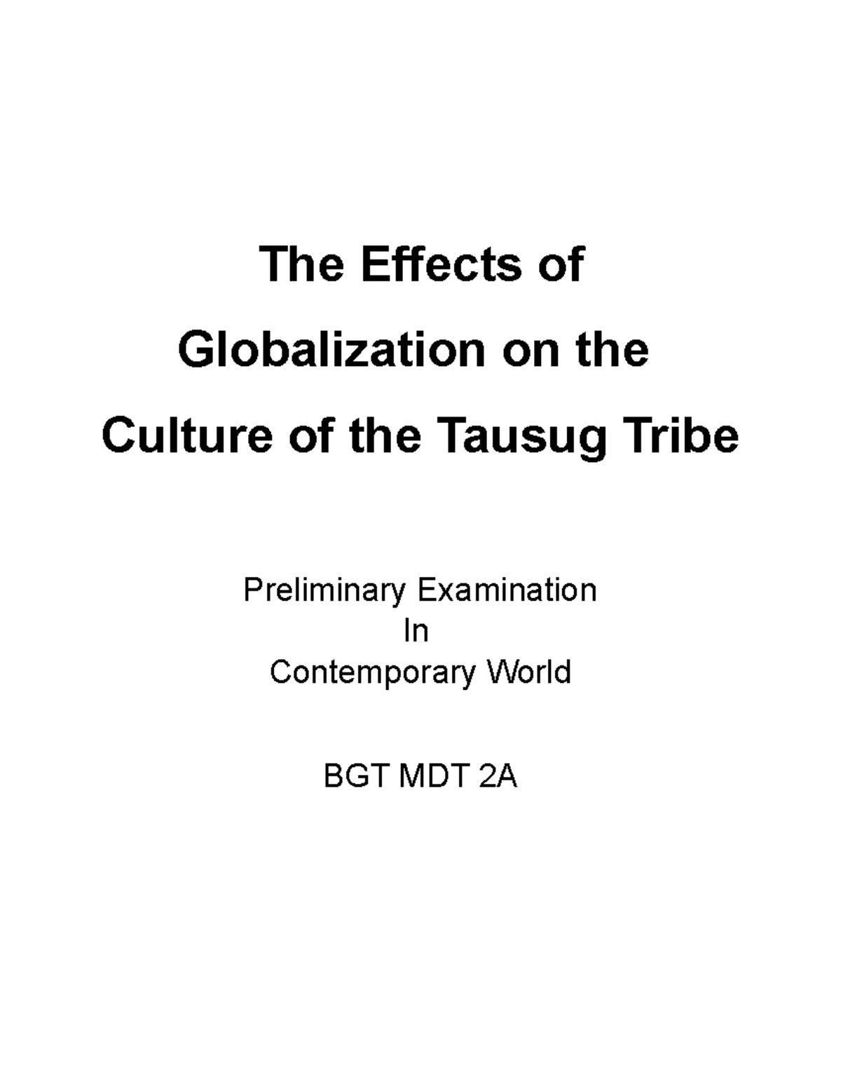 Finals Examinaton - Research Paper - The Effects of Globalization on ...