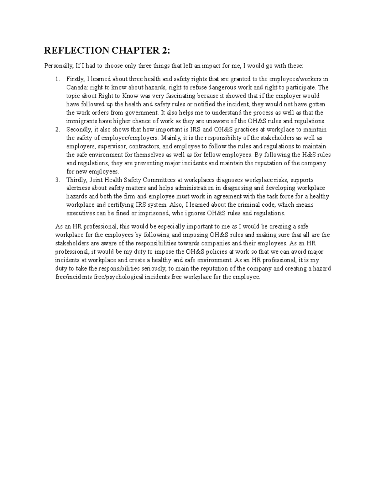 Chapter 2 Reflection - REFLECTION CHAPTER 2: Personally, If I had to ...