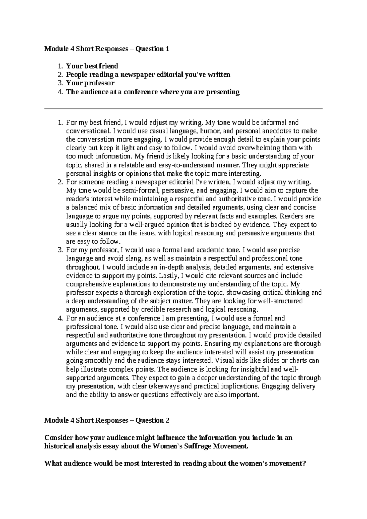 Module Four Short Responses - Your best friend 2. People reading a ...