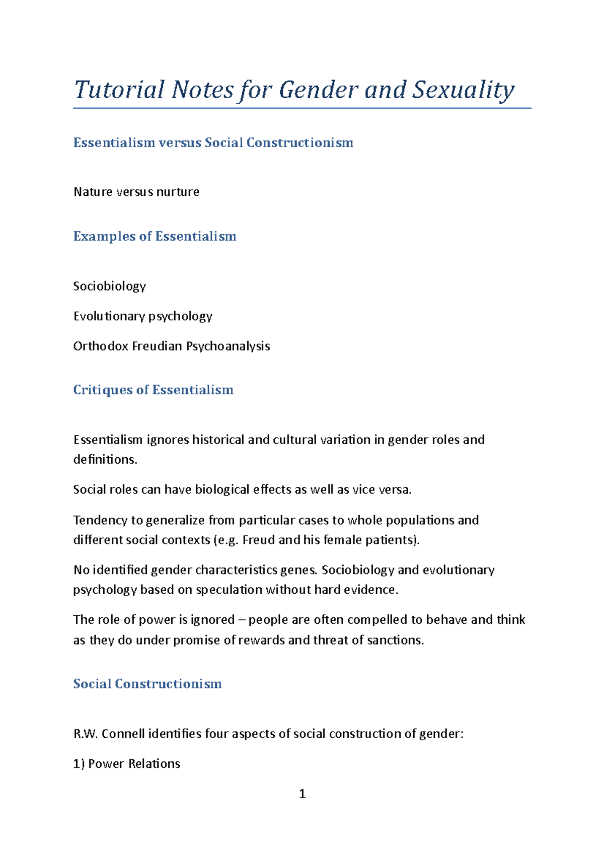 Gender and Sexuality Tutorial Notes - Tutorial Notes for Gender and ...