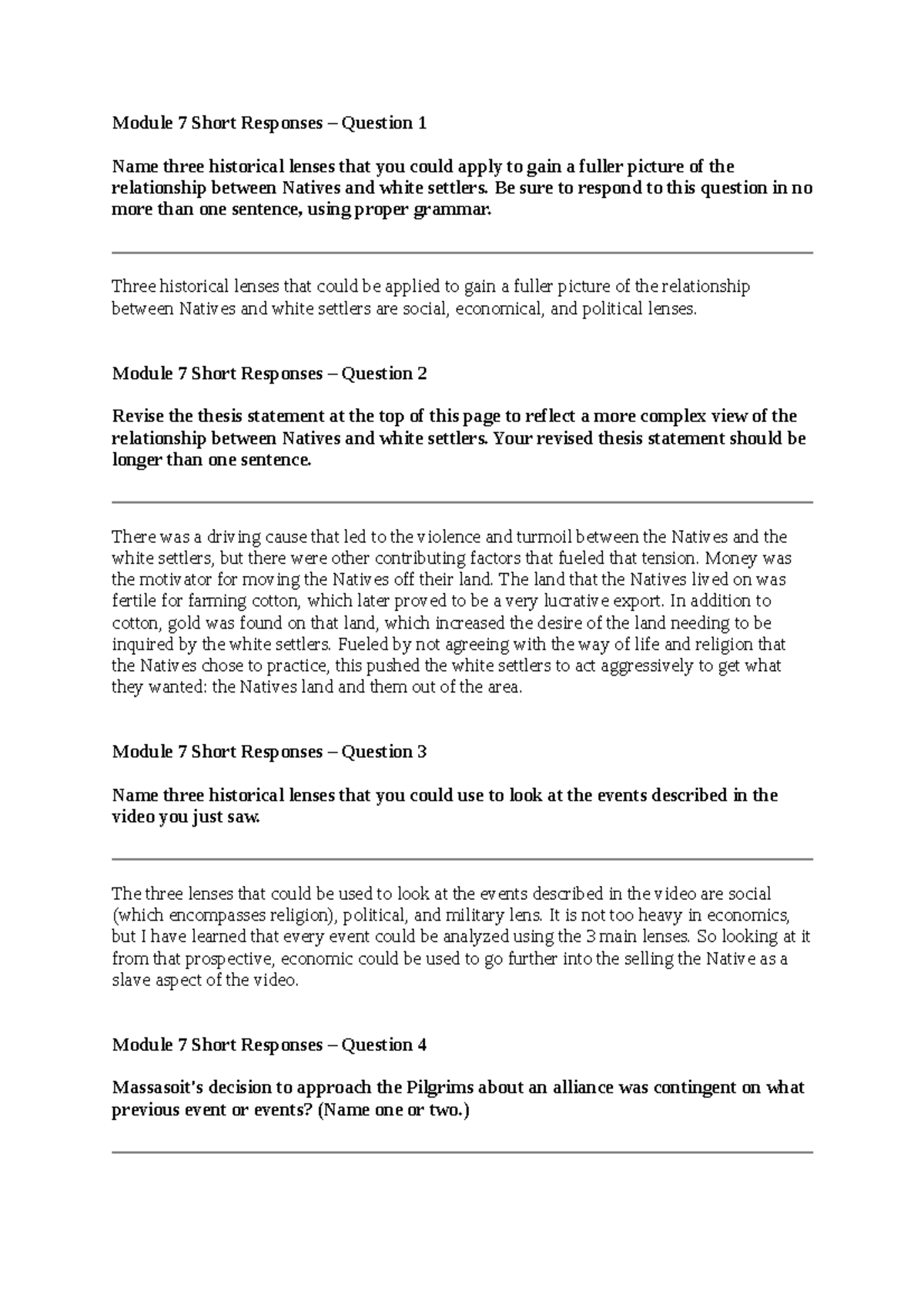 Crystal Graham HIS 200 7-2 short responses - Module 7 Short Responses ...