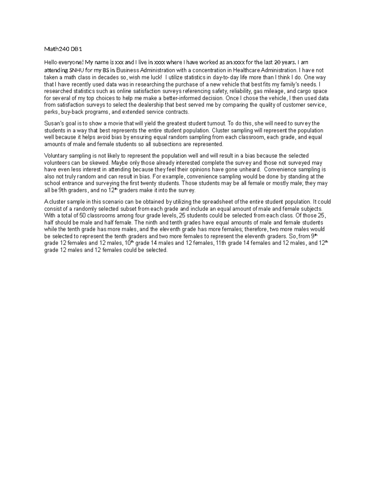 MTH240DB1 - Discussion board Mod 1 - Math240 DB Hello everyone! My name ...