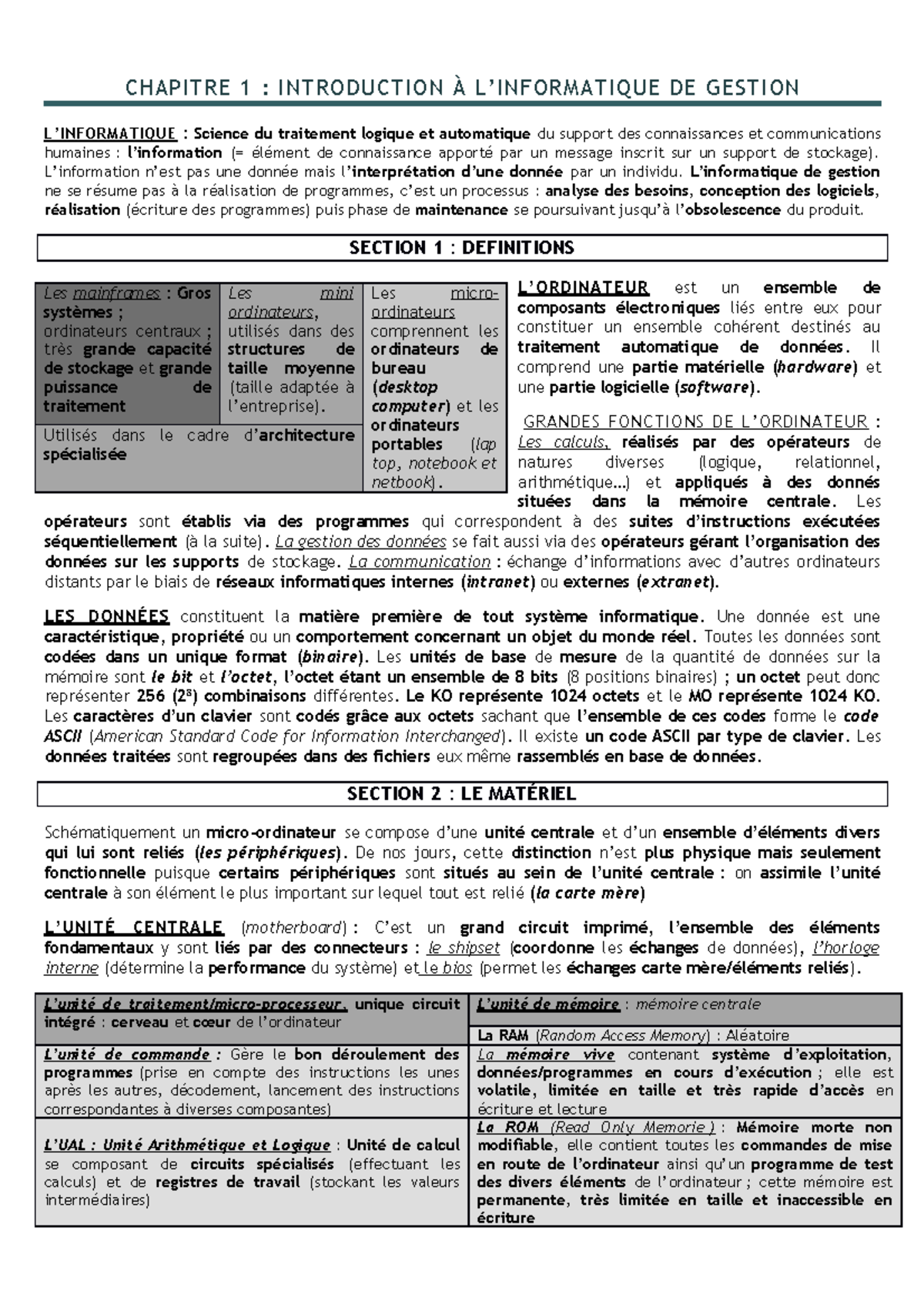 1 Introduction à l'informatique - CHAPITRE 1 : INTRODUCTION À L ...