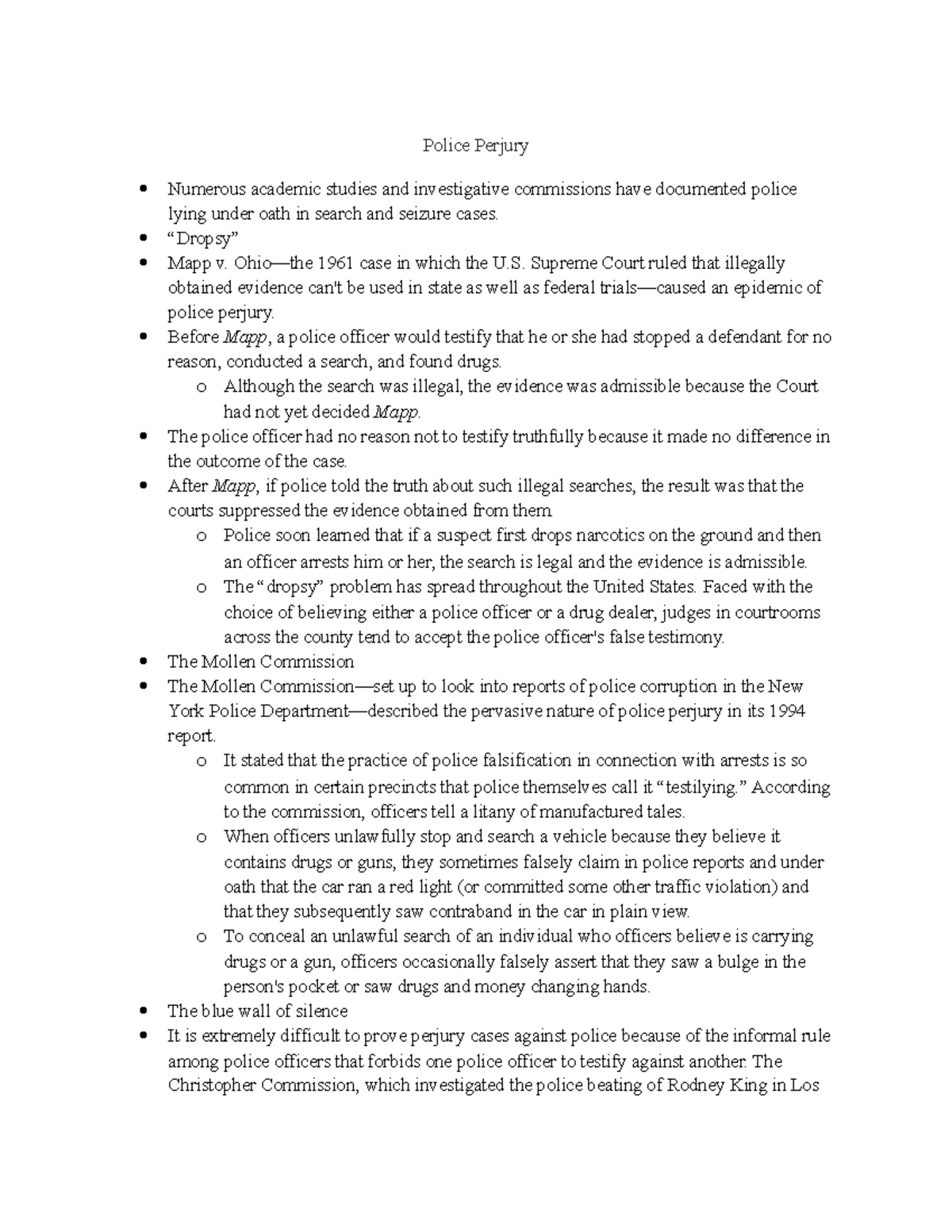 Police Perjury - Criminal Justice Notes - Criminology - Police Perjury ...