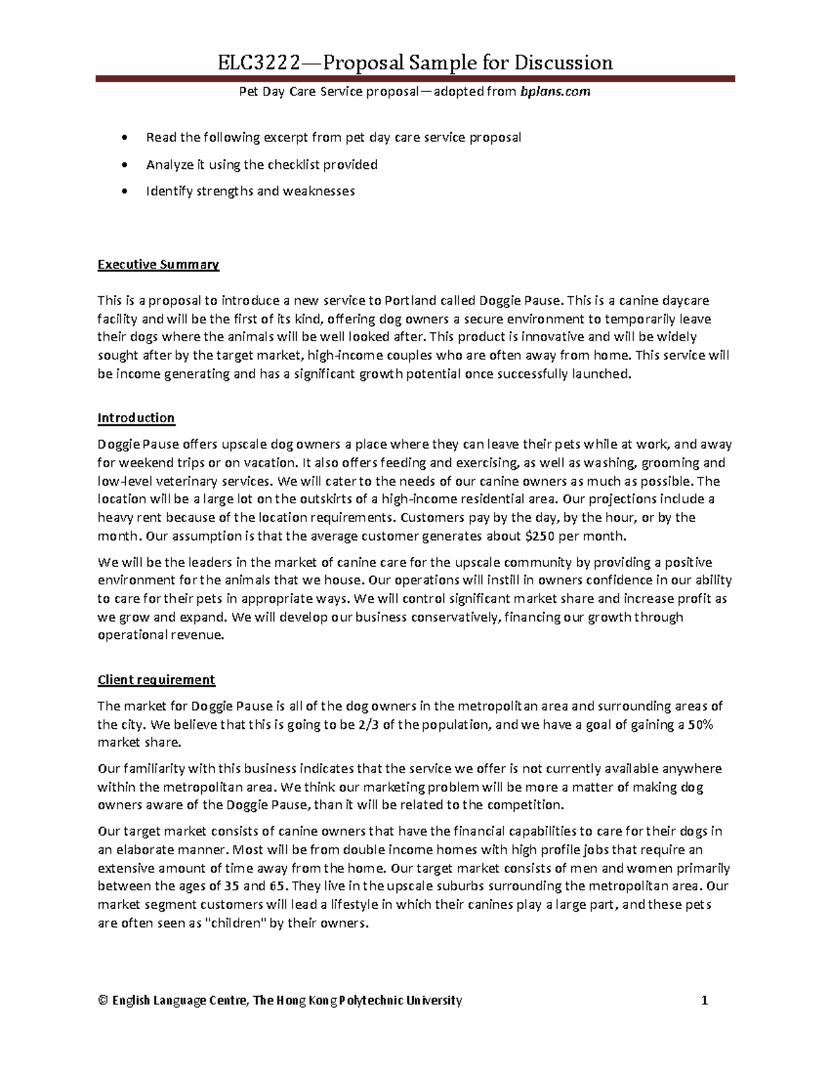 Proposal Discussion original version - ELC3222—Proposal Sample for ...
