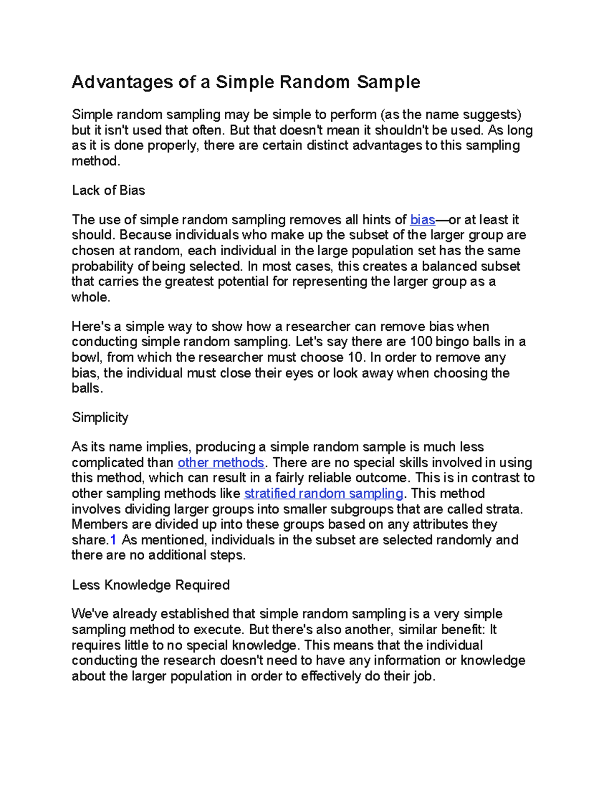 Advantages of a Simple Random Sample - But that doesn't mean it shouldn ...