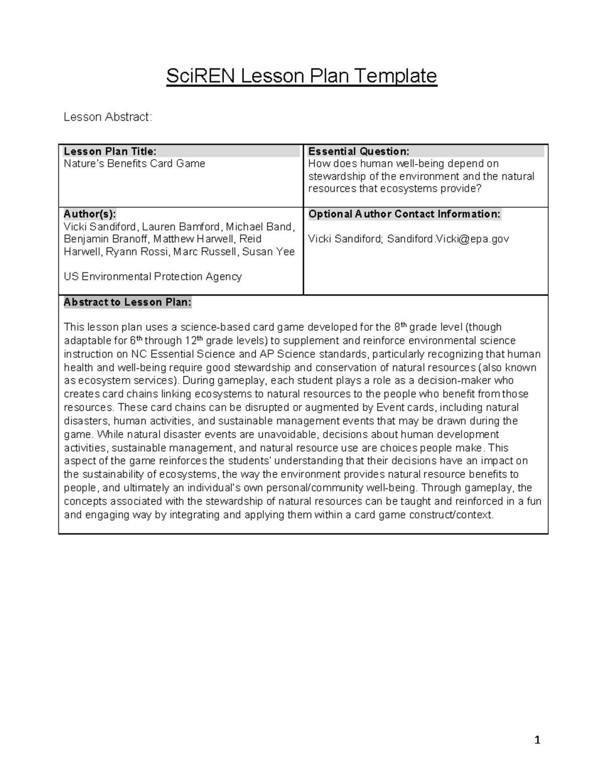 Lesson PLAN - SciREN Lesson Plan Template Lesson Abstract: Lesson Plan ...