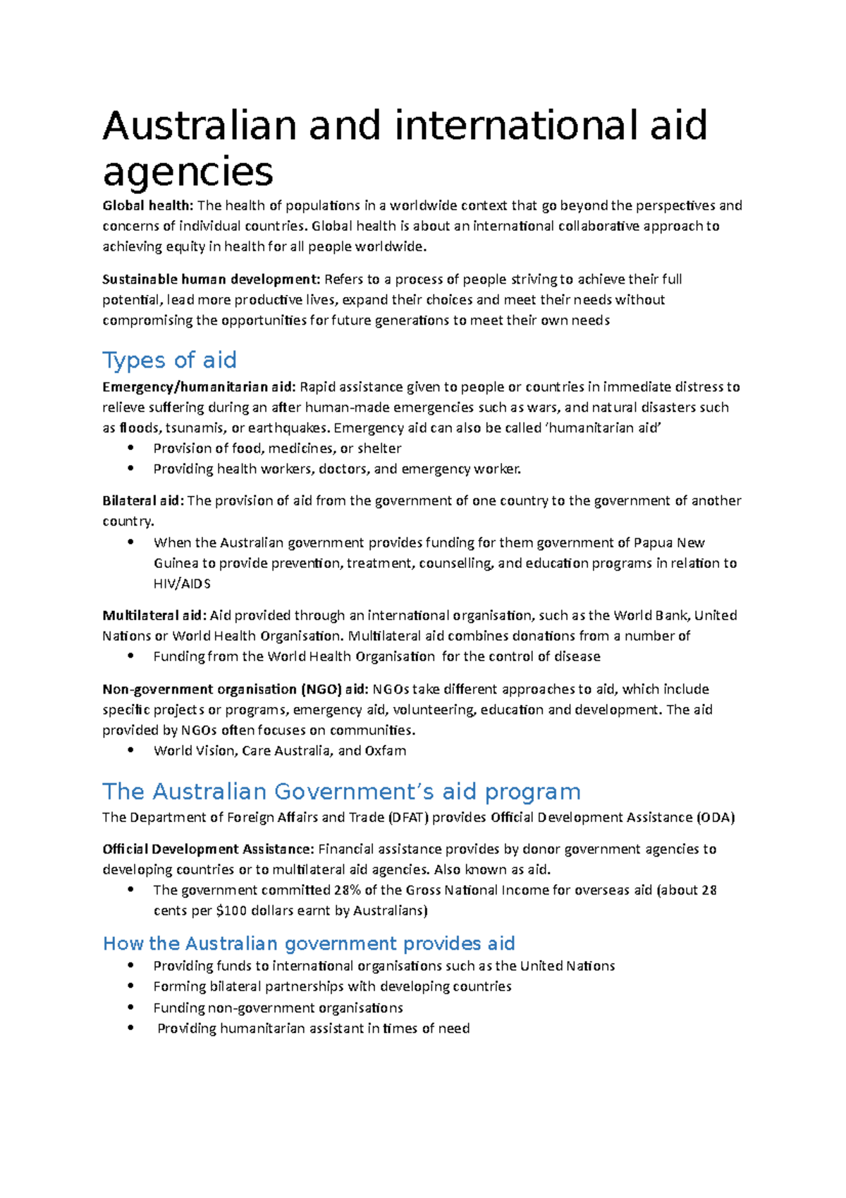 Australian and international aid agencies notes - Australian and ...