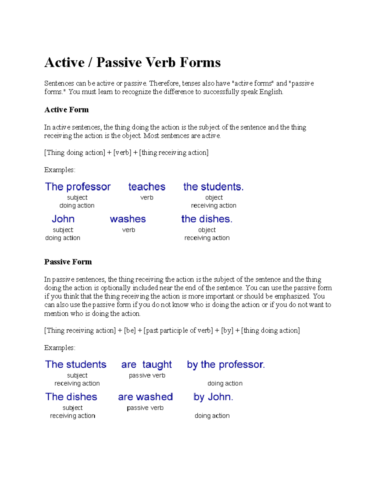 Active Passive Voice - notes - Active / Passive Verb Forms Sentences ...