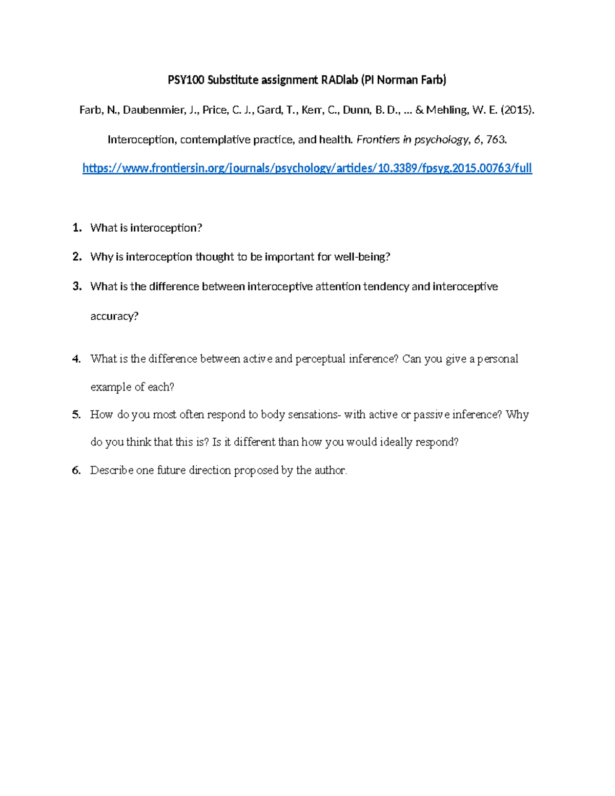 PSY100 Substitute assignment Farb 0 - PSY100 Substitute assignment ...