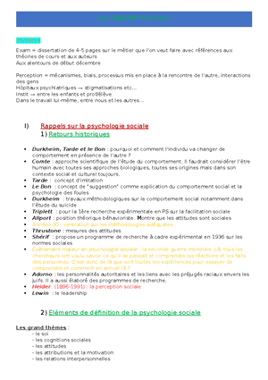 Perception sociale - note de cours - Perception sociale Exam ...