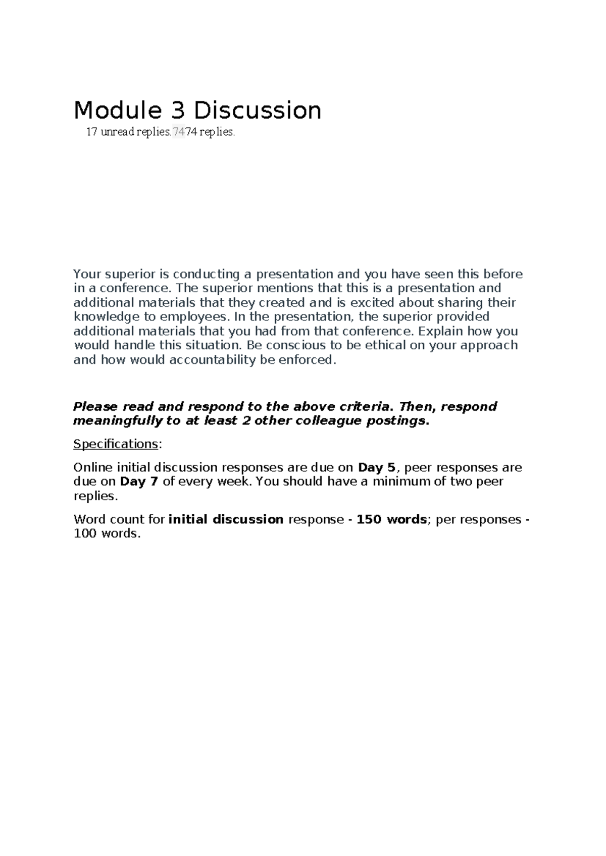 Module 3 discussion - Module 3 Discussion 17 17 unread replies. 74 74 ...