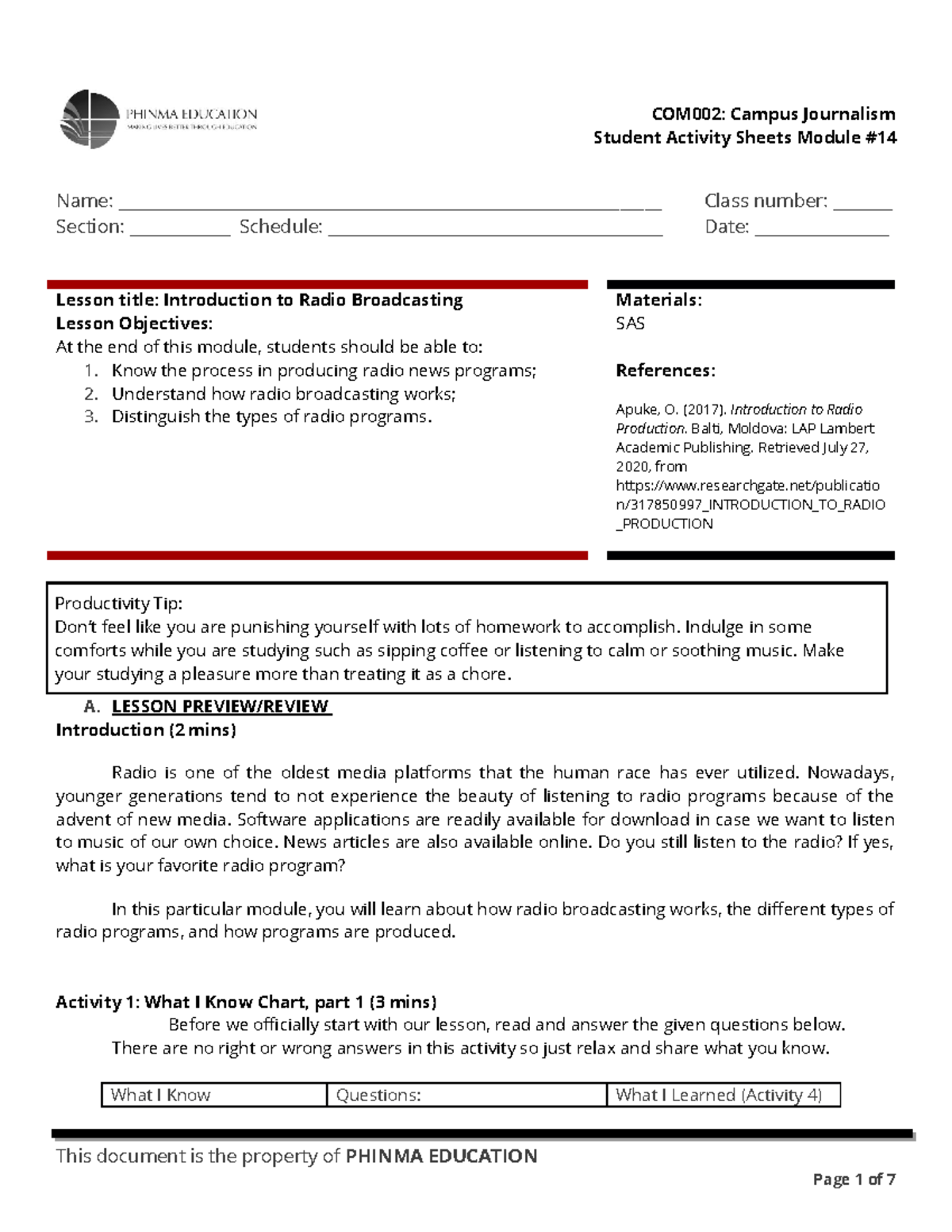 SAS#14 - COM002 - Student Activity Sheets Module # Name: - Studocu