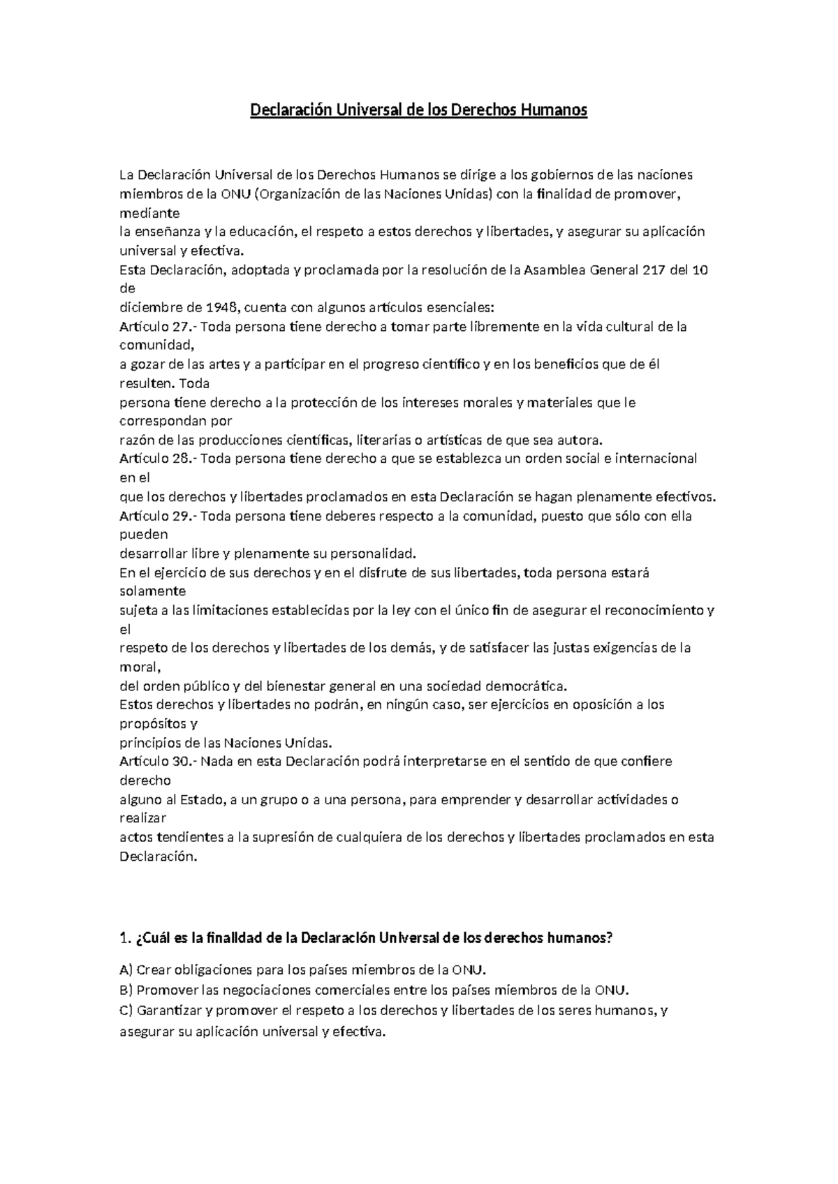 Lectura 2 - TAREA - Declaración Universal de los Derechos Humanos La ...