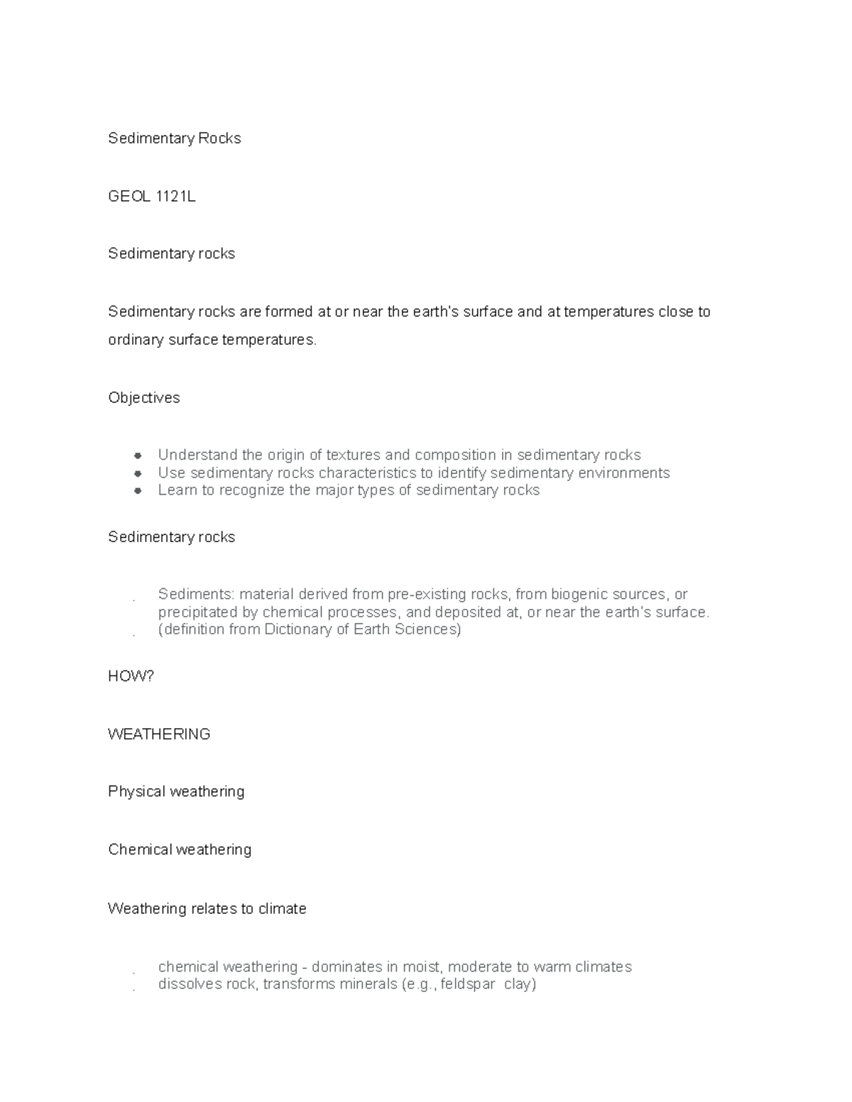 Sedimentary Rocks - Lecture notes 5 - Sedimentary Rocks GEOL 1121L ...