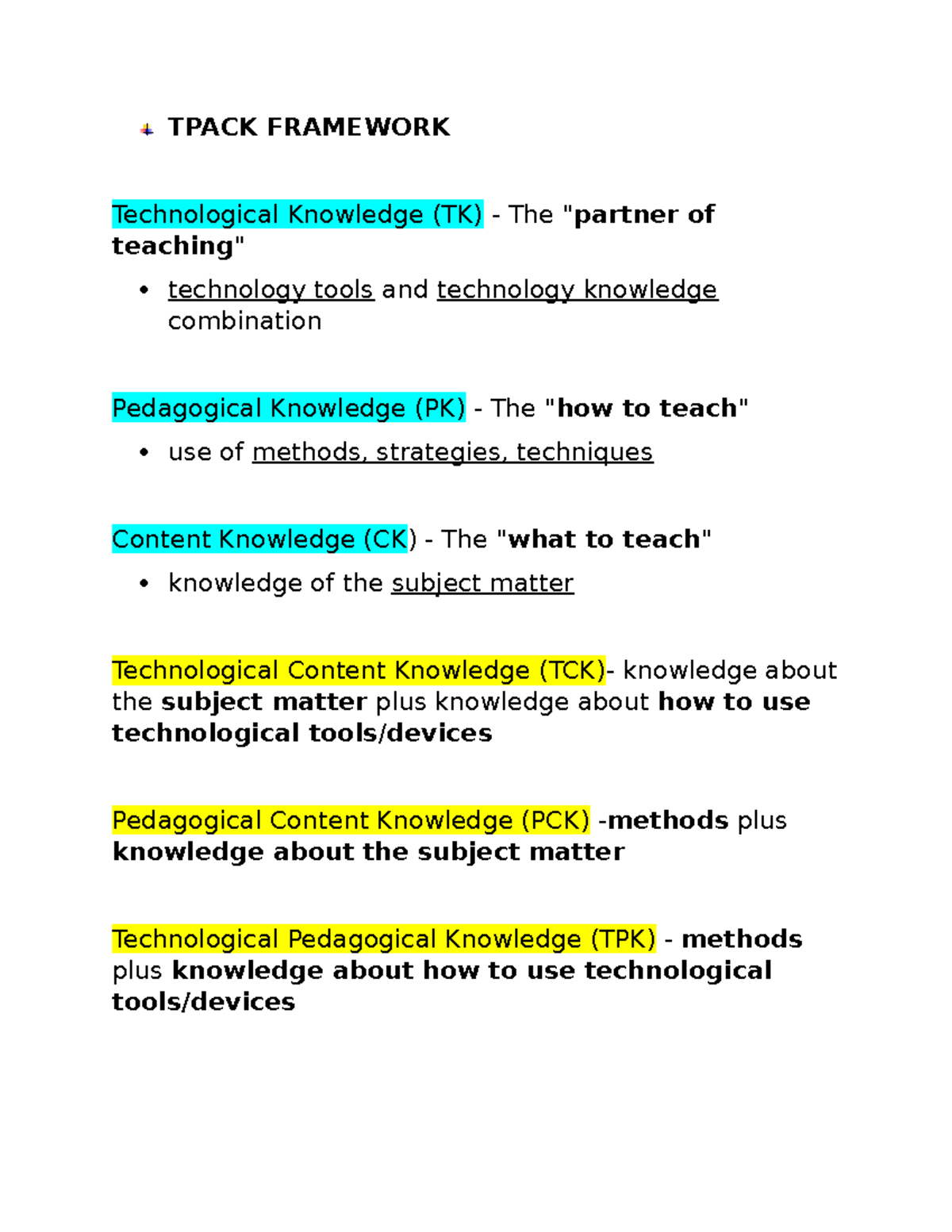 Summary-IN-TTL-312-ED - TPACK FRAMEWORK Technological Knowledge (TK ...