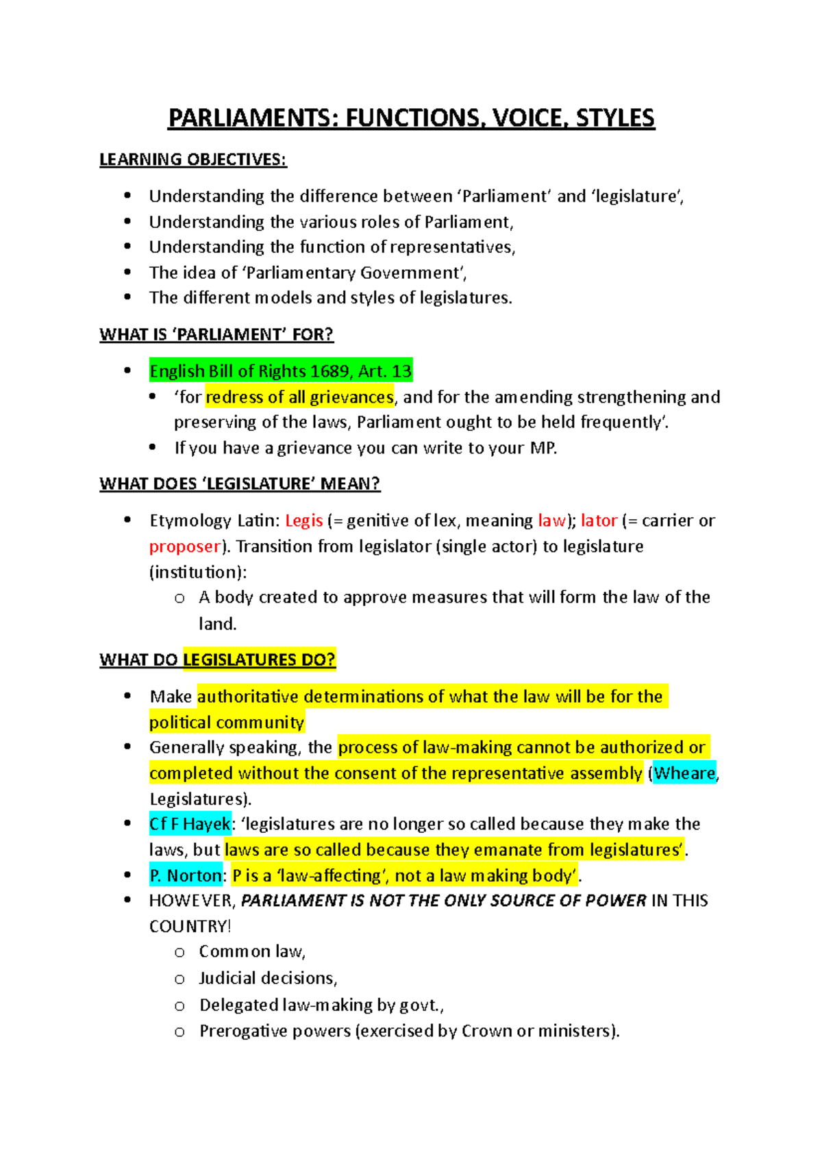 MT Lecture 15 - Parliament - Functions, Voice and Styles - PARLIAMENTS ...
