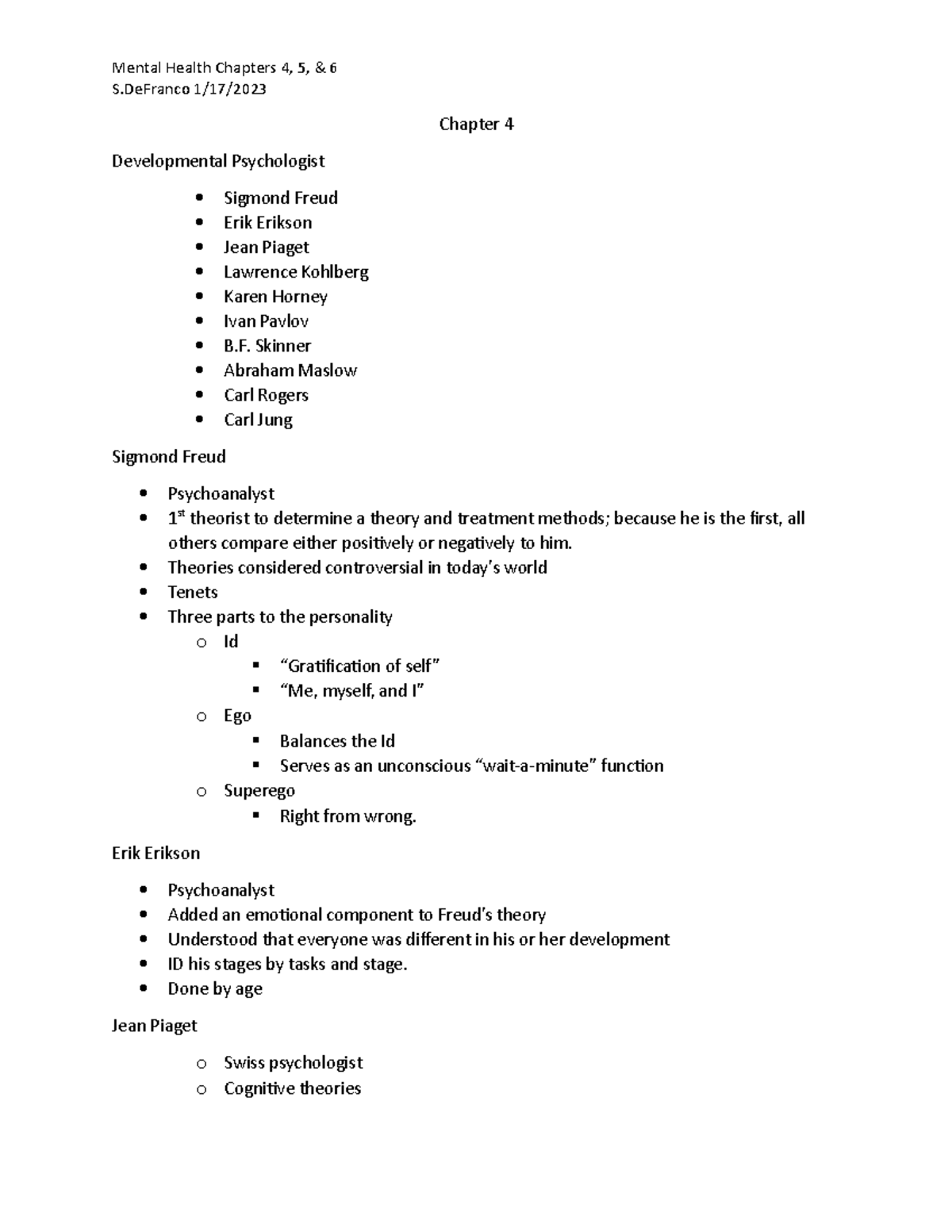 Mental Health CH 4,5,6 Notes - S 1/17/ Chapter 4 Developmental ...