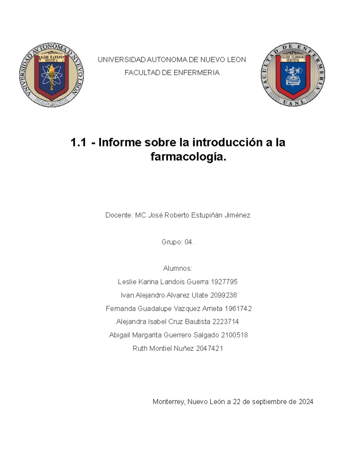 EV1.1 Farma faen uanl - UNIVERSIDAD AUTONOMA DE NUEVO LEON FACULTAD DE ...