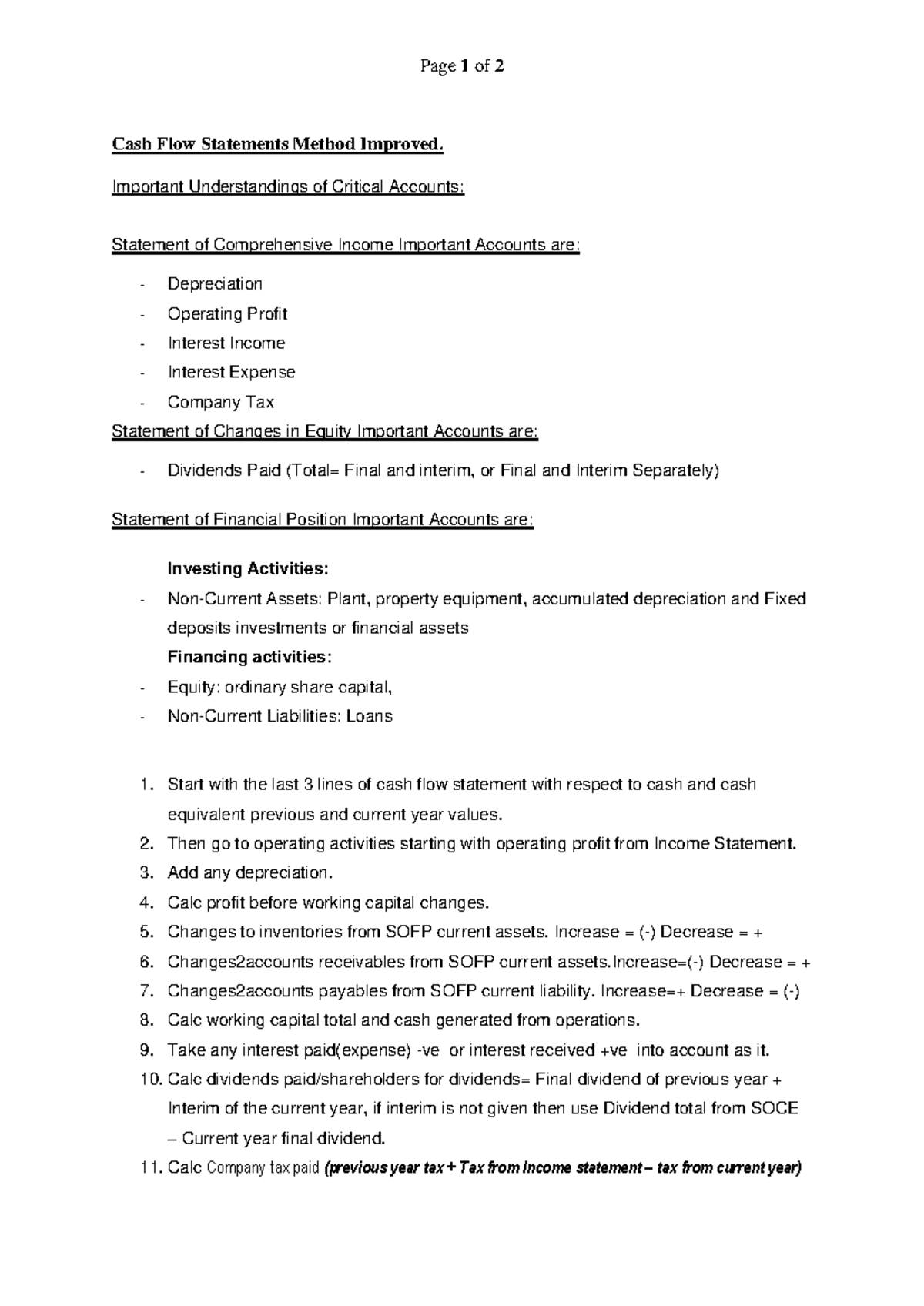 CASH FLOW Statement Notes BY Tiger - Page 1 of 2 Cash Flow Statements ...
