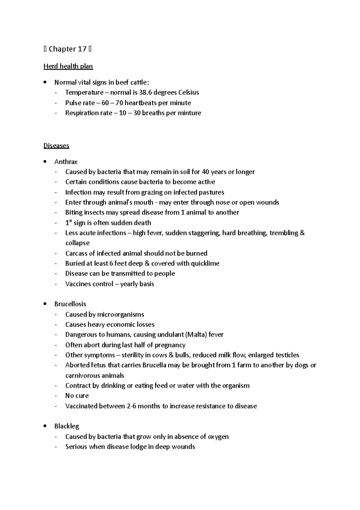 Chapter 17 & 30 ANIG2613 - Chapter 17 Herd health plan Normal vital ...